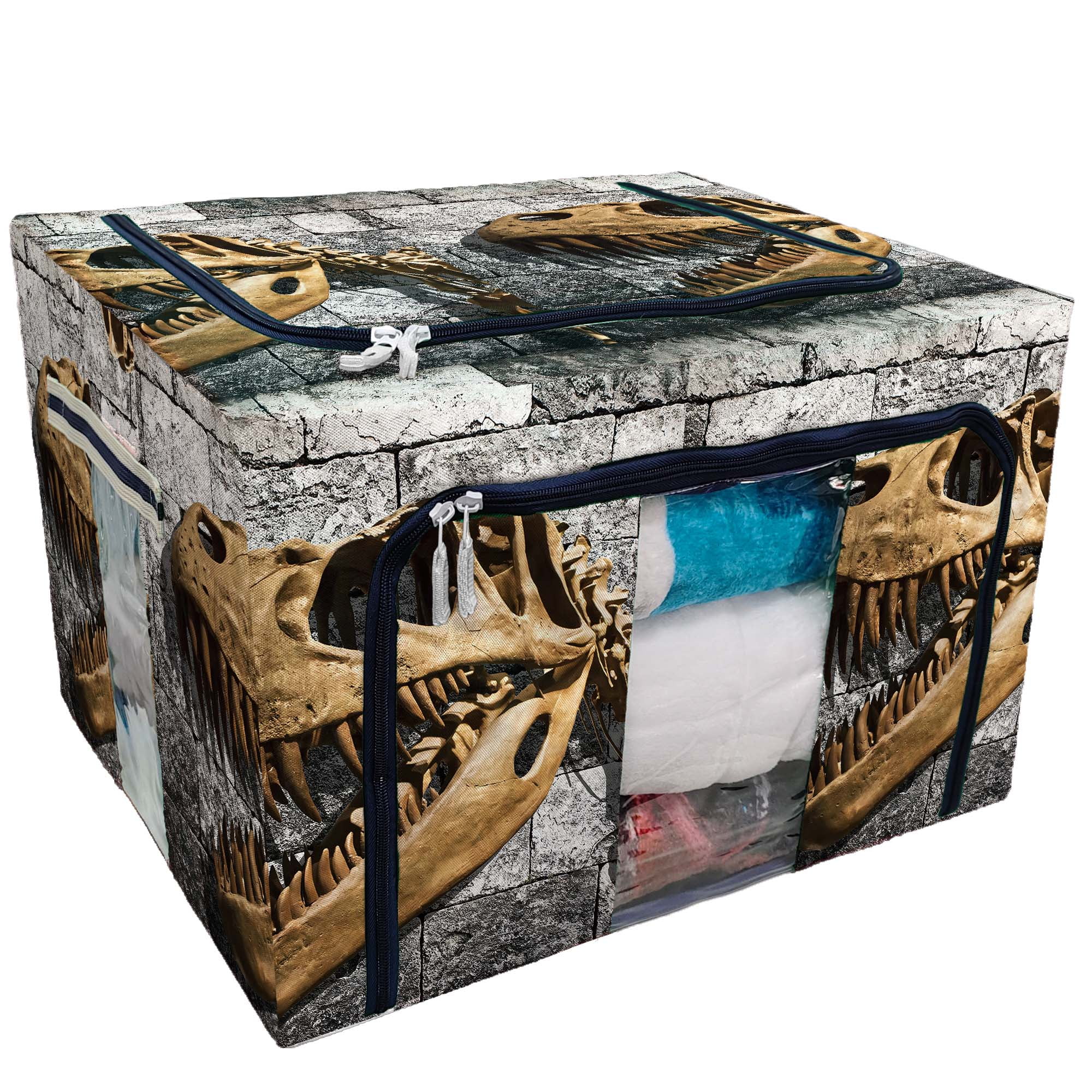 PKQWTM Tyrannosaurus Rex skeleton in stone wall Storage Bag Clear ...