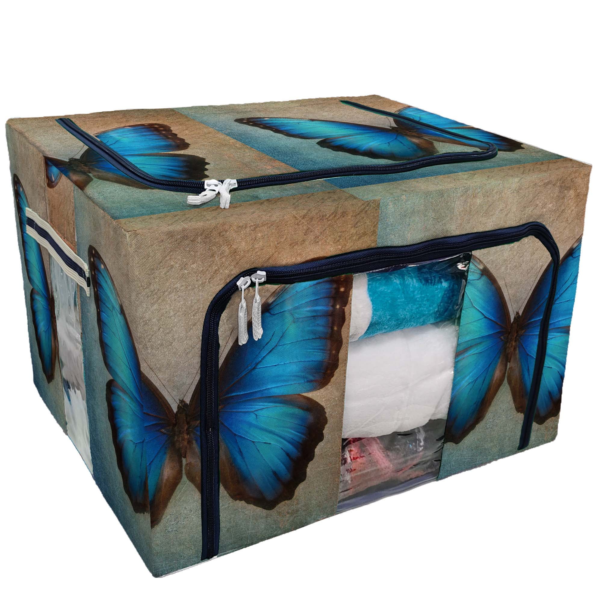 PKQWTM Vintage Blue Butterfly Storage Bag Clear Window Storage Bins ...