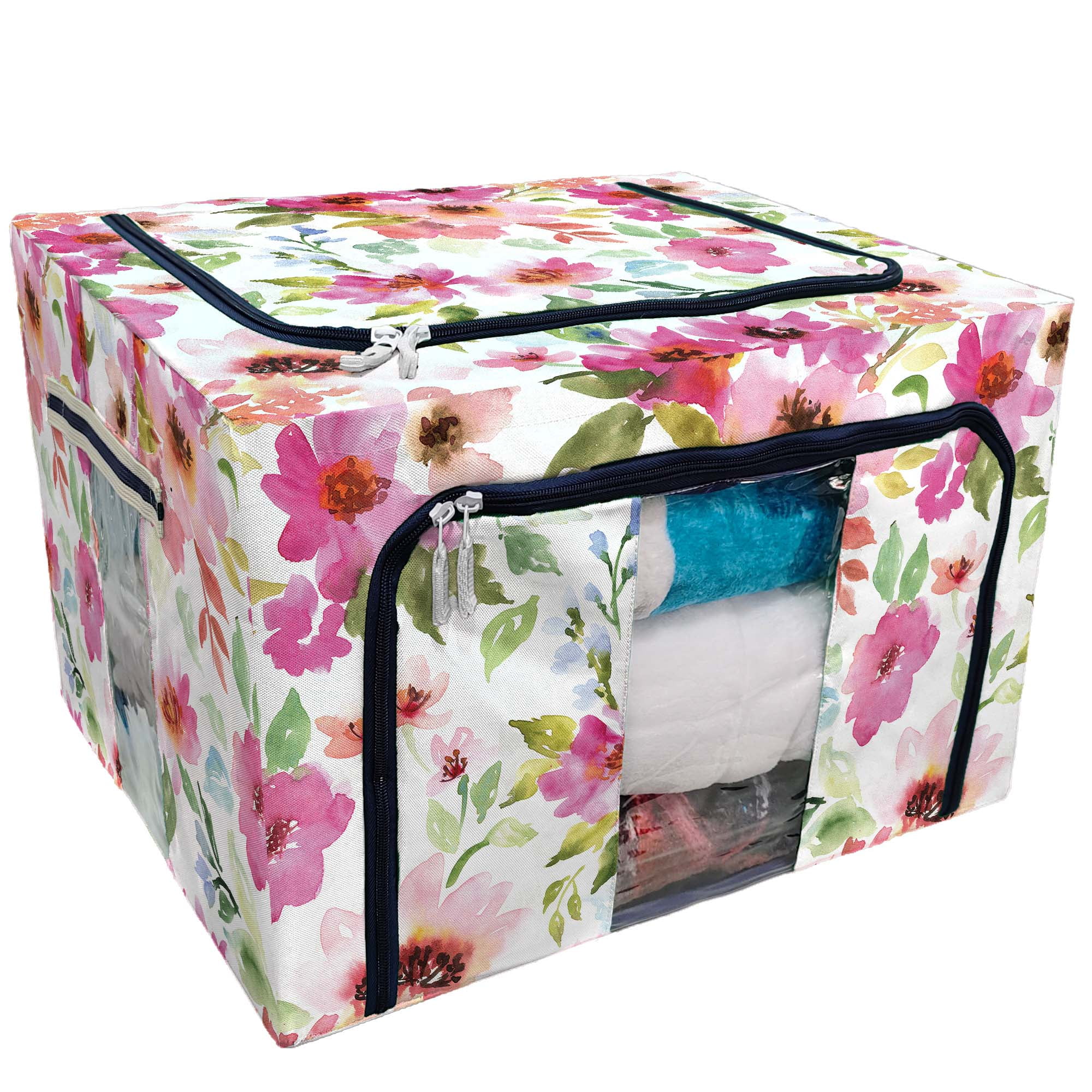 PKQWTM Watercolor Floral Purple Pink Bouquet White Floral Storage Bag ...