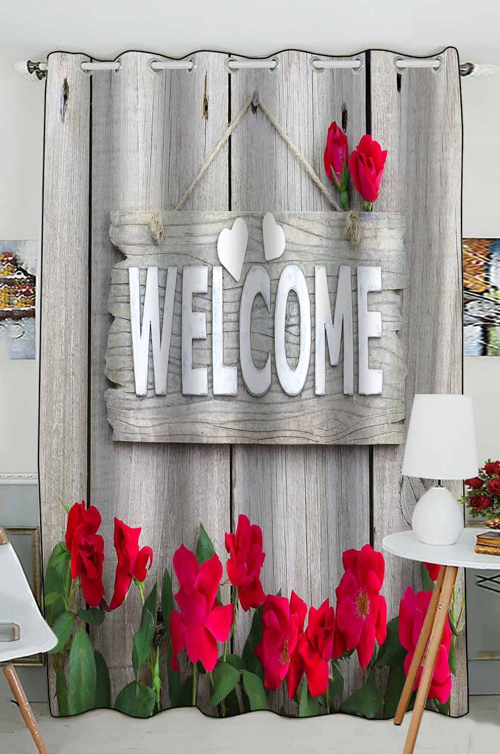 PKQWTM Welcome Rustic Wood Fence Flower Border Red Roses Practical heat ...