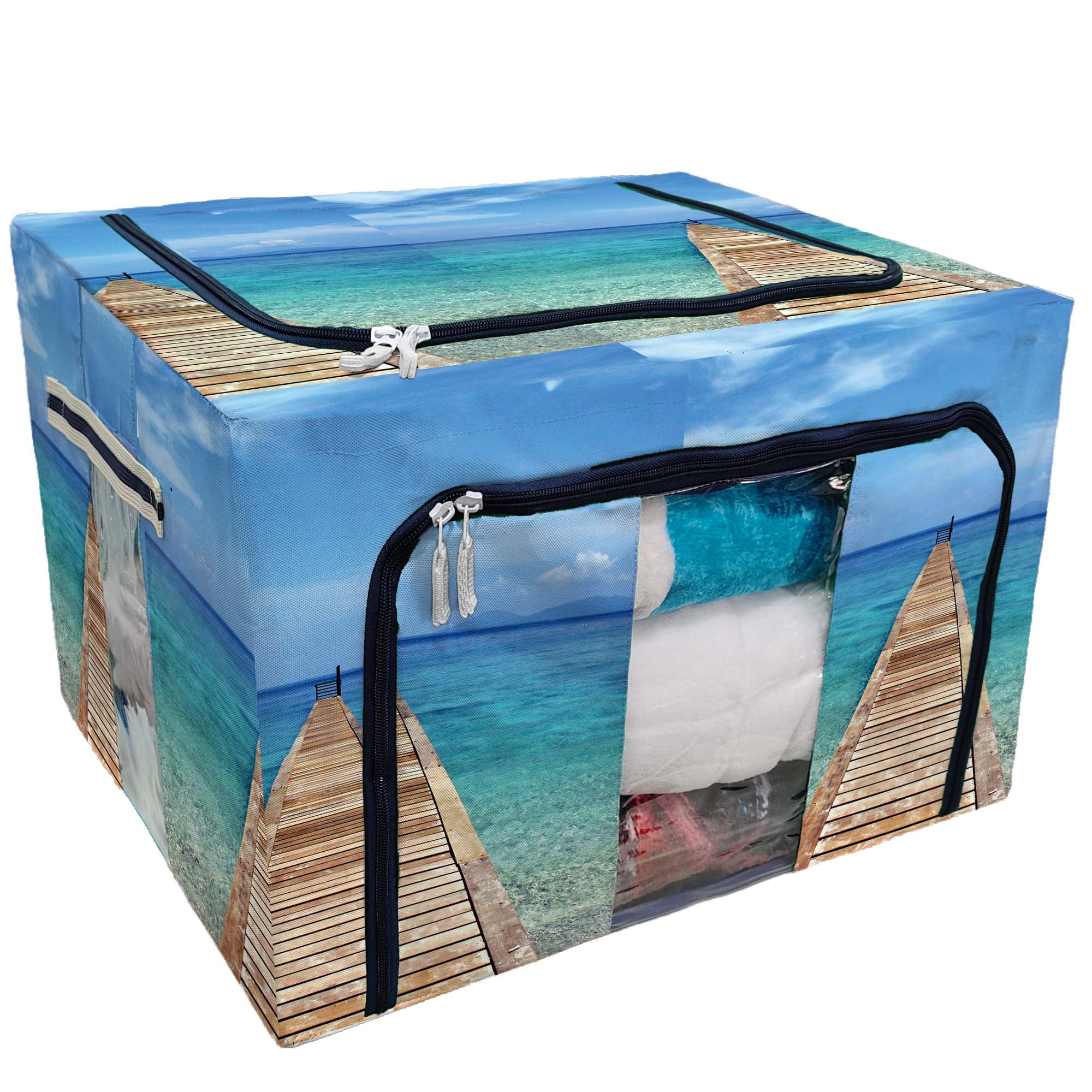 PKQWTM Wooden Bridge to Ocean Blue Sky Sea Ocean Coastal Storage Bag ...
