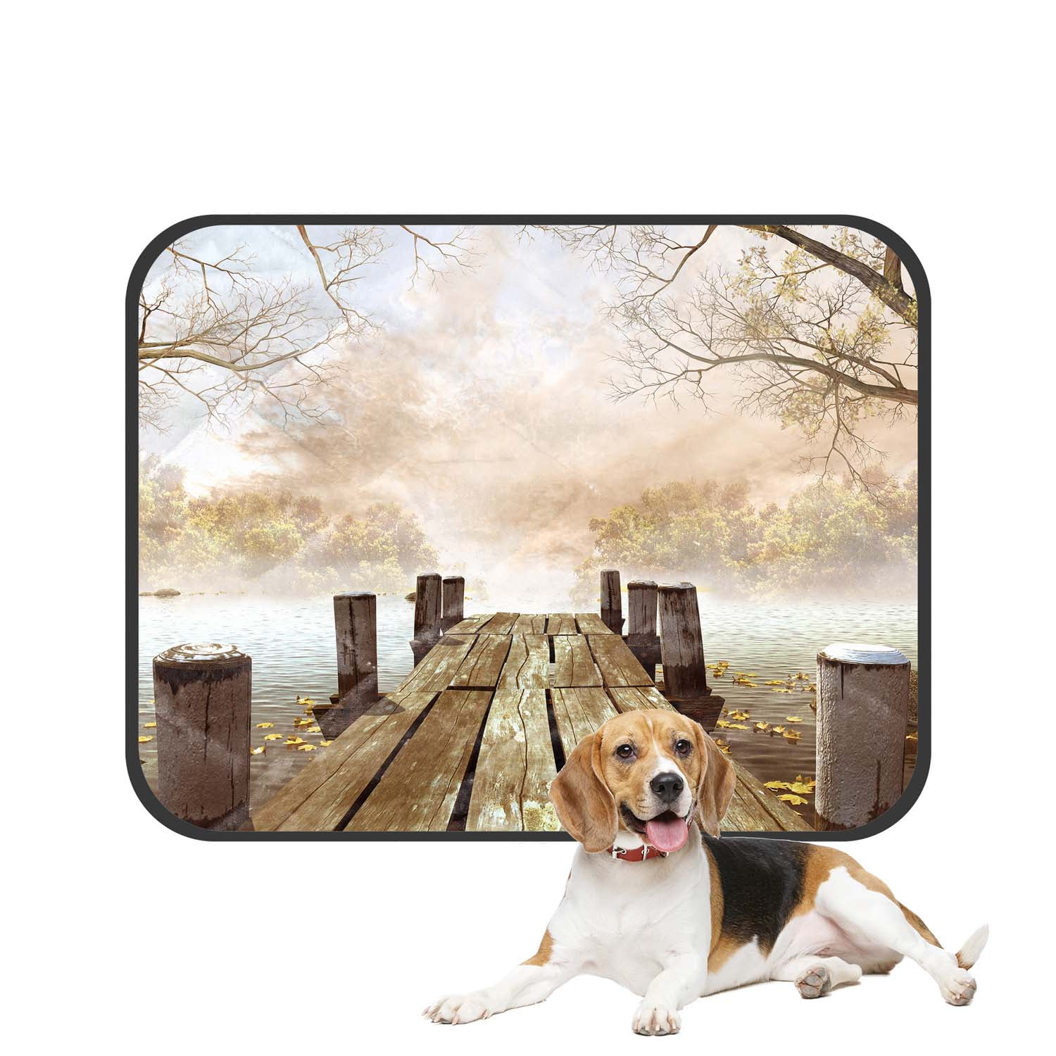 PKQWTM Wooden Dock With Leaves And Tree Branches Pet Dog Cat Bed Pee ...