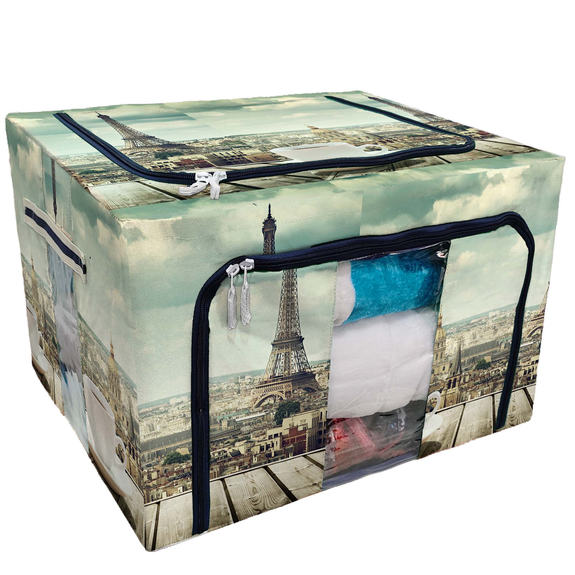 PKQWTM Wooden Table Eiffel Tower in Paris Storage Bag Clear Window ...