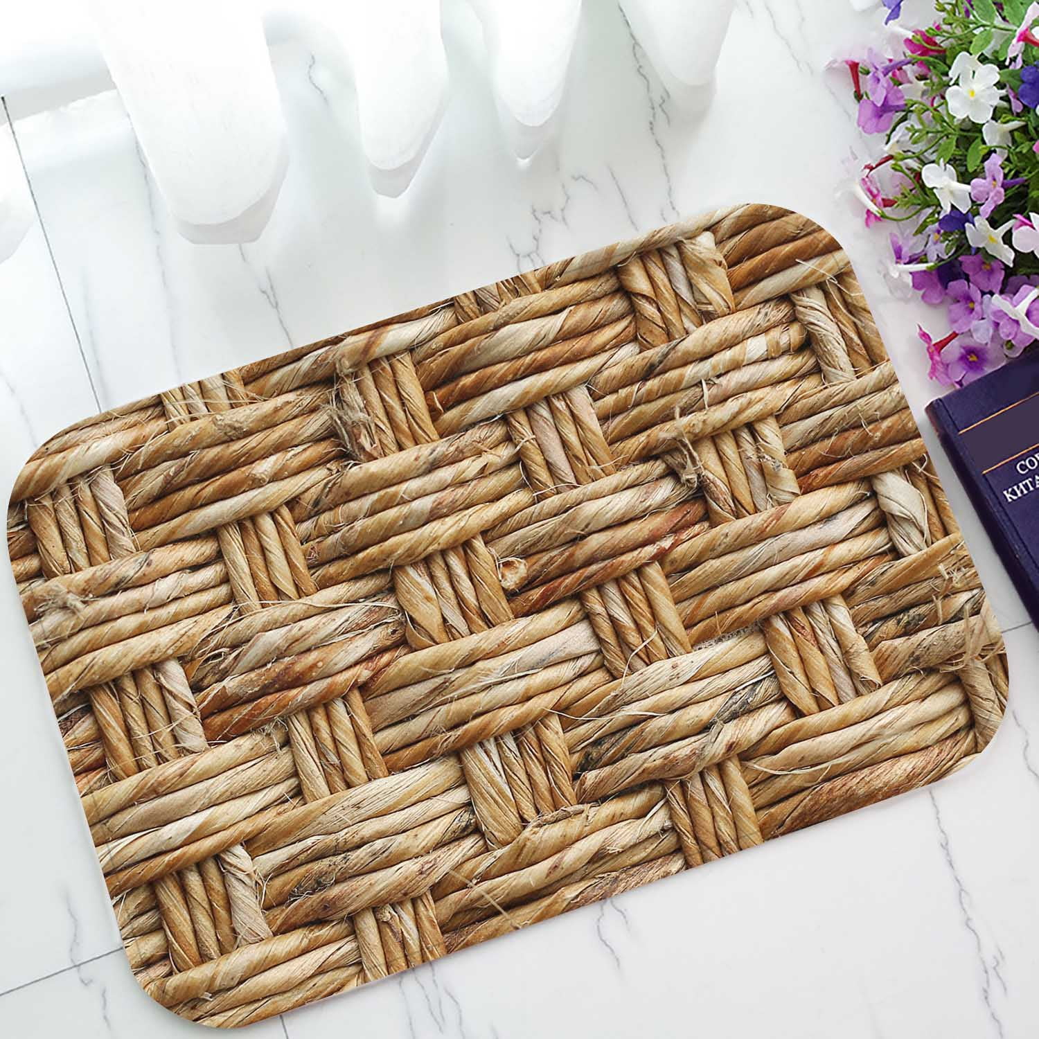 PKQWTM Woven Rattan With Natural Patterns Home Decor Floor Mat Area Rug ...