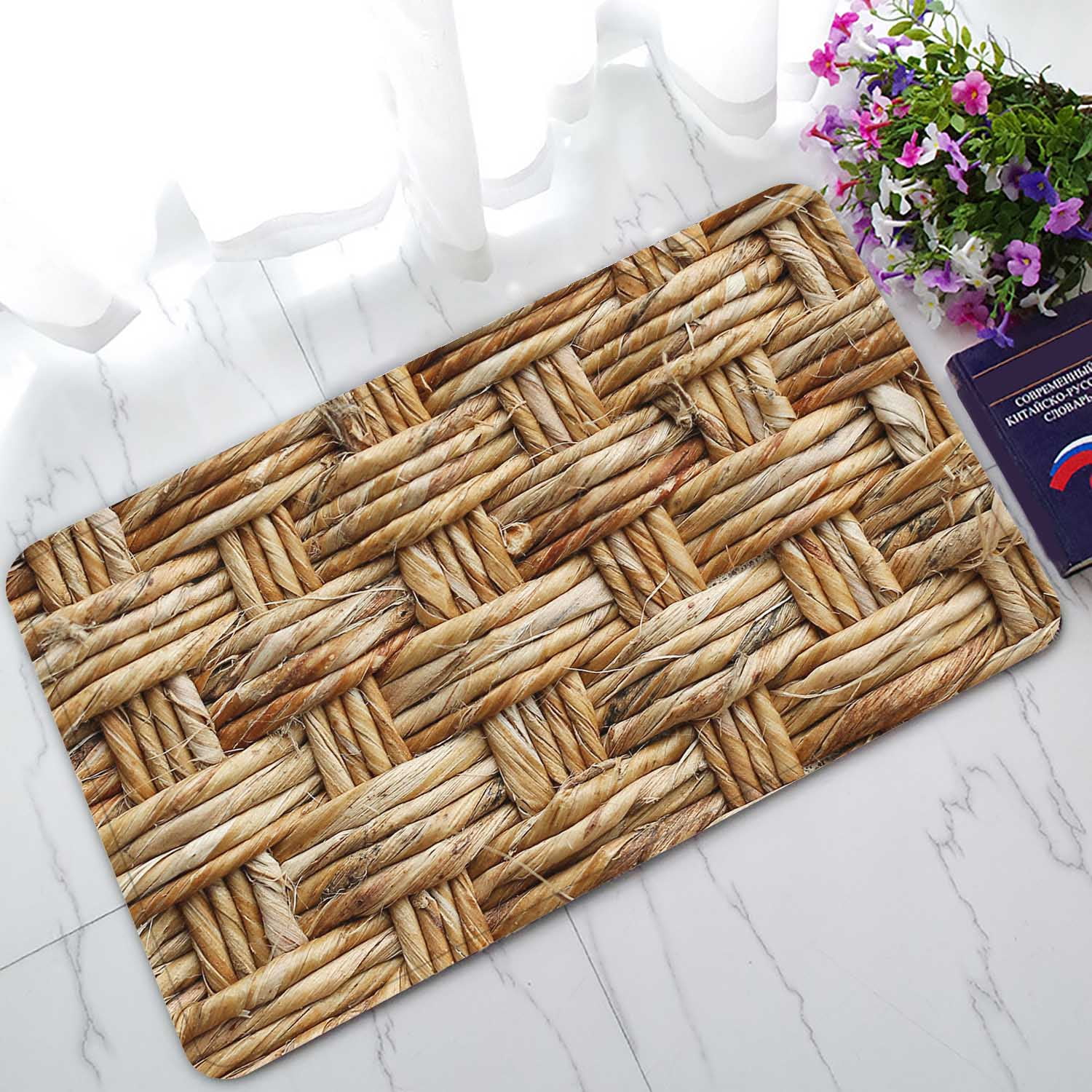 PKQWTM Woven Rattan With Natural Patterns Home Decor Floor Mat Area Rug ...