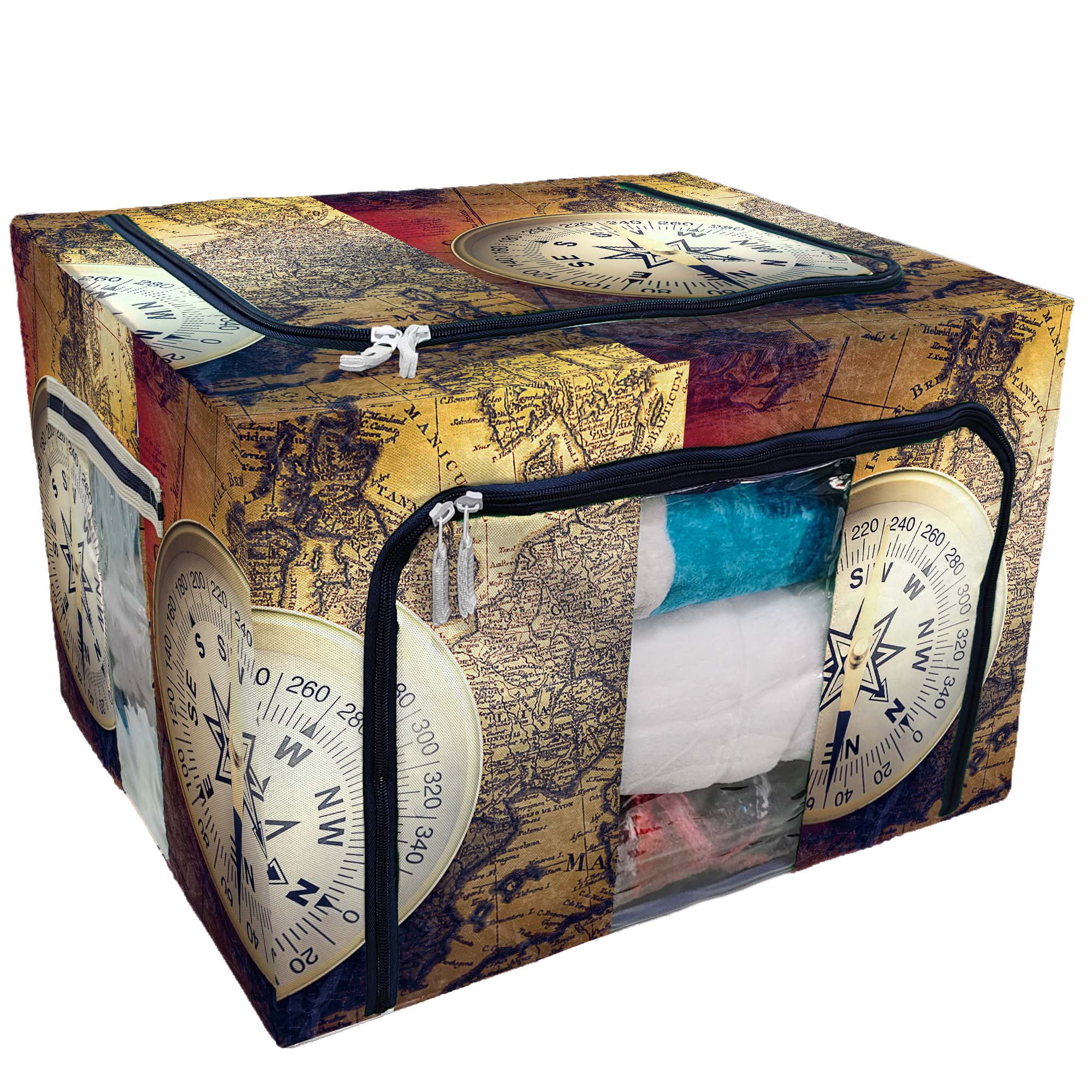 PKQWTM compass gold color old map with coins Storage Bag Clear Window ...