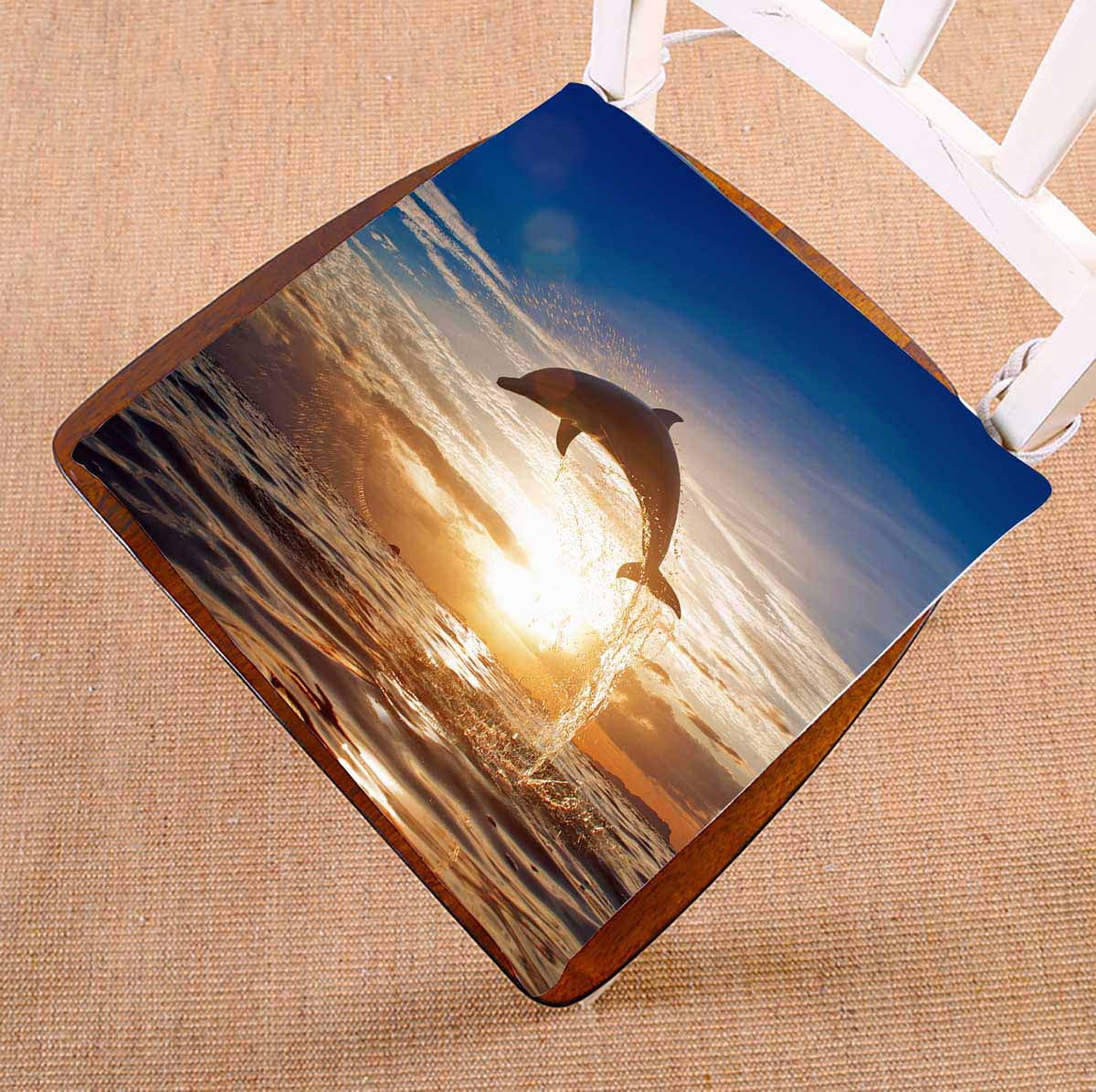 PKQWTM dolphin leaping jumping shining sunset sea water Chair Pads ...