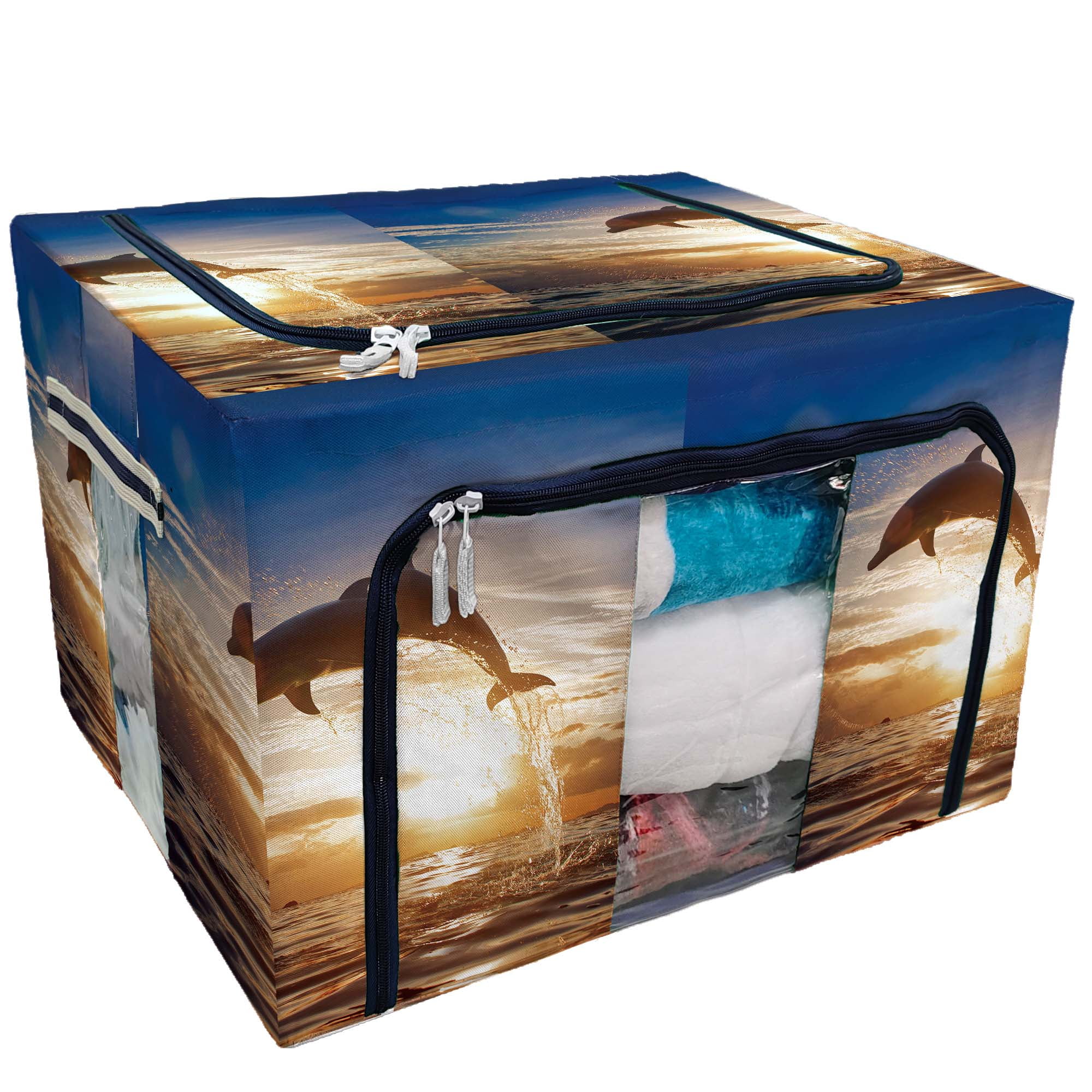 PKQWTM dolphin leaping jumping shining sunset sea water Storage Bag ...