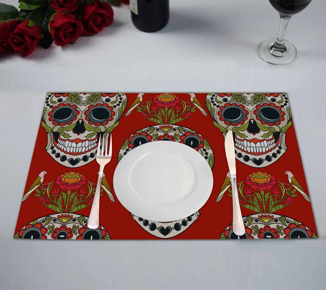 PKQWTM sugar skull floral patter Kitchen Dining Table Mats Placemats ...