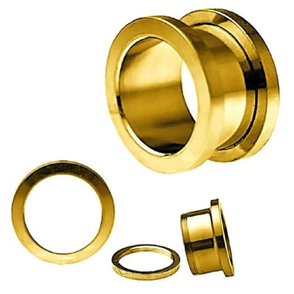 (PL) 24k Gold Plated Screw-on Plugs/Gauges/Tunnels 2 Pieces (1 Pair) (A ...