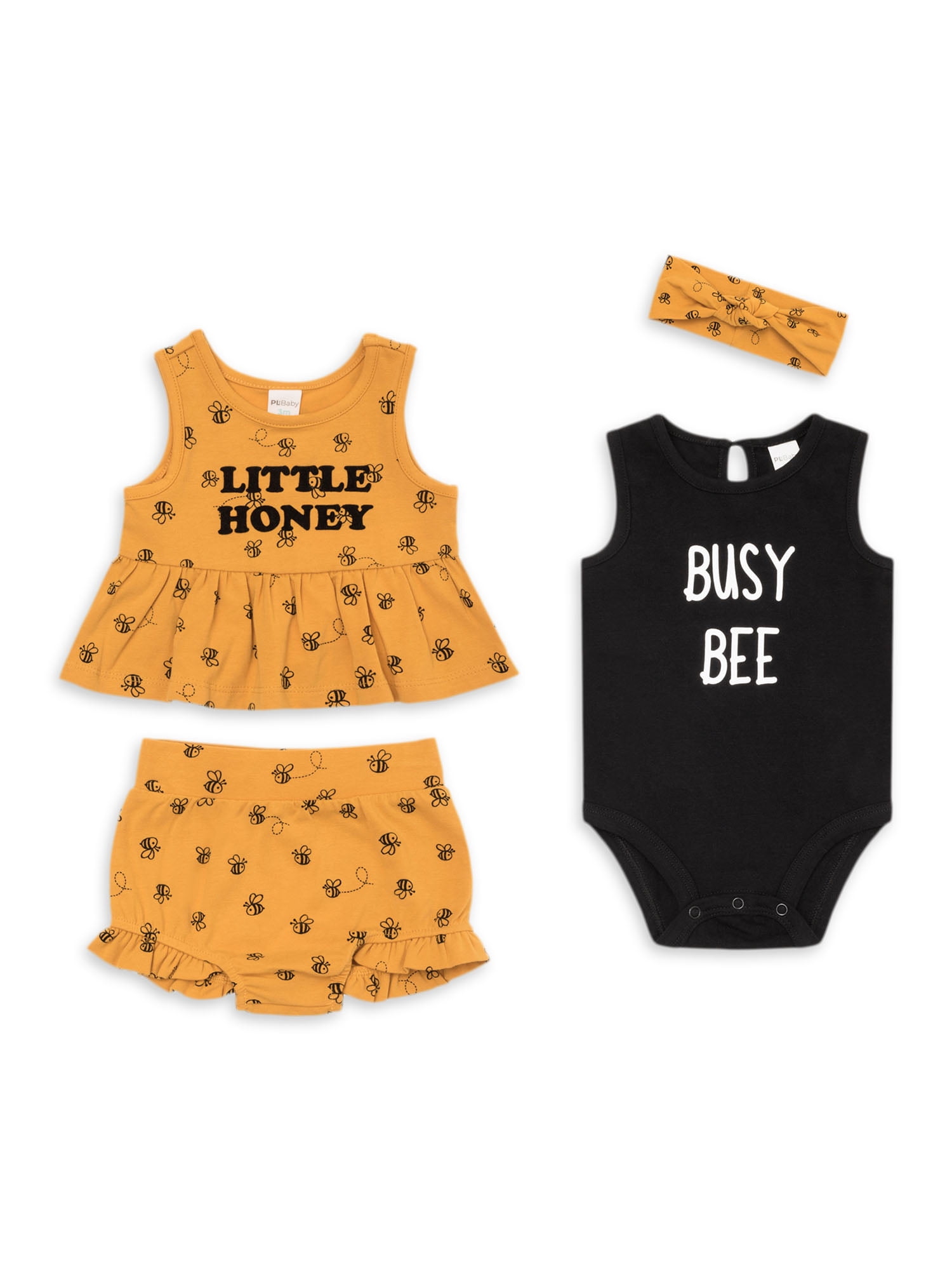 PL Baby by Petit Lem Baby Girl Peplum Top, Shorts, Bodysuit & Headband ...