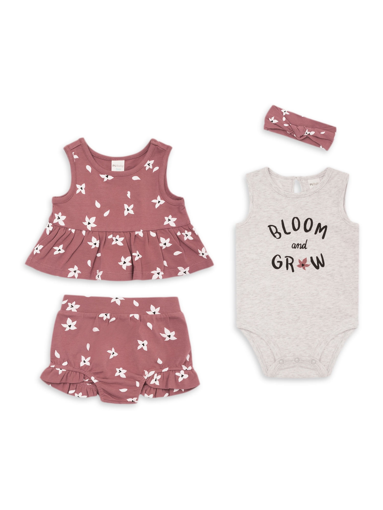 PL Baby by Petit Lem Baby Girl Peplum Top, Shorts, Bodysuit & Headband ...