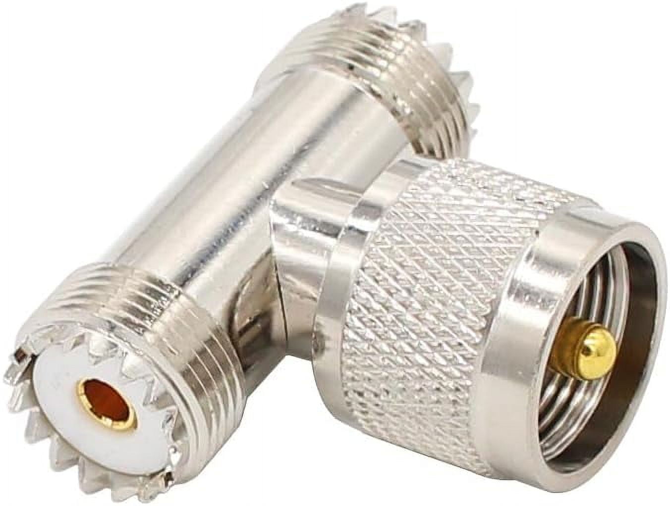 PL259 T Connector Adapter Male to Female, UHF 1 Male to 2 Female, SO239 Male to SO239 Female Tee ...