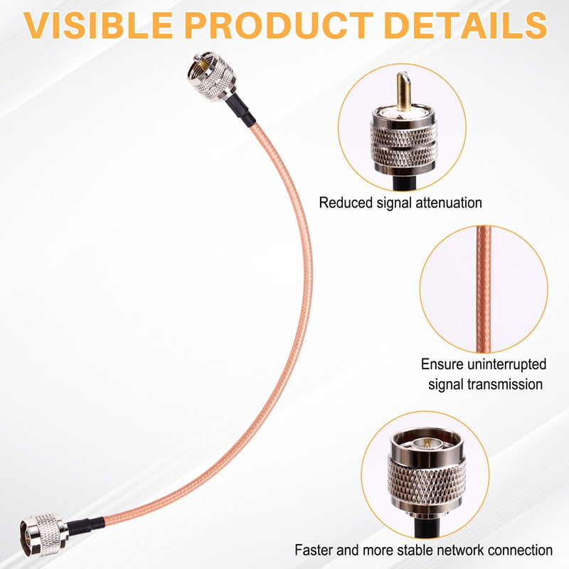 PL259/UHF Female to N Male Adapter RG142 Low Loss Coaxial Cable 12inch ...