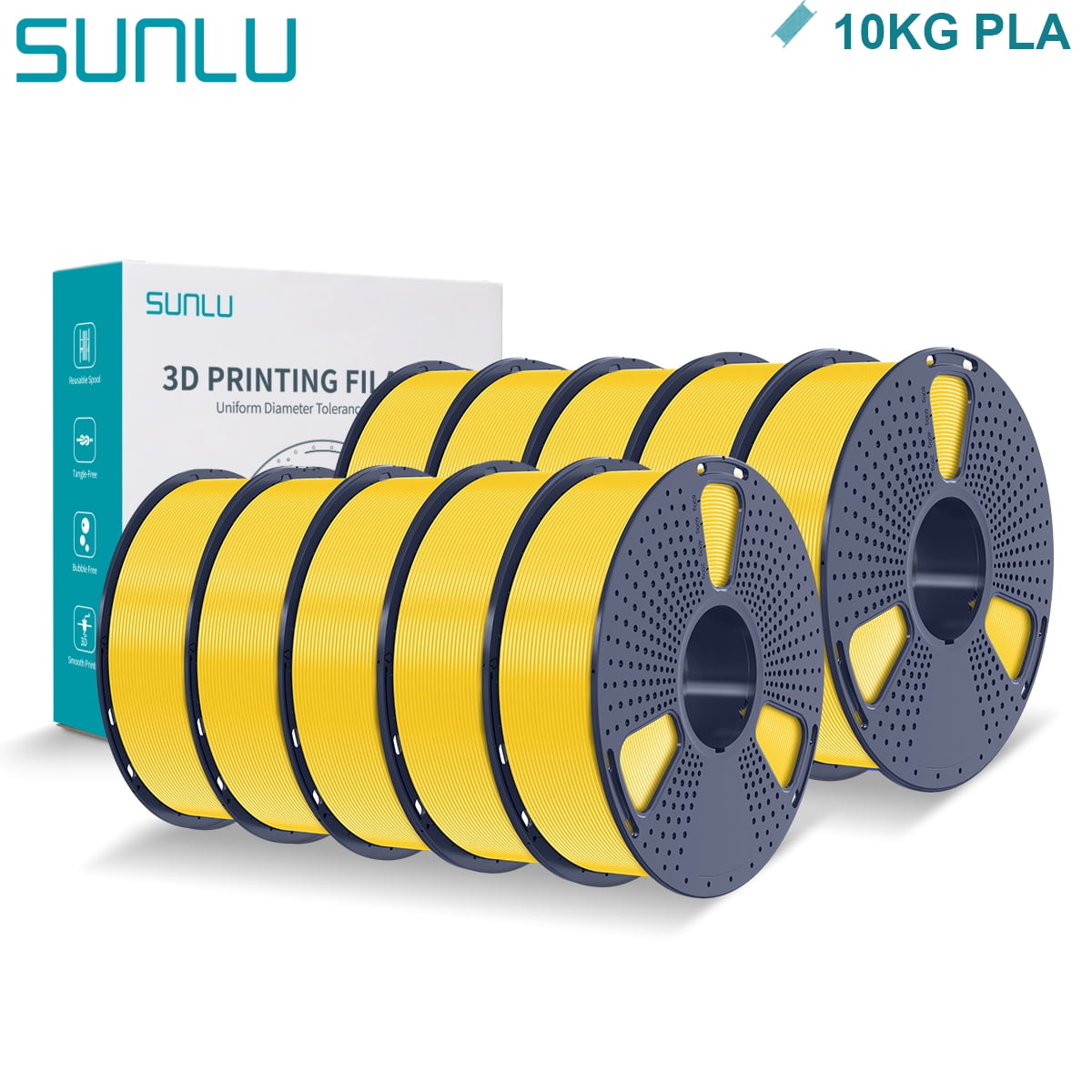 PLA 3D Filament 1.75mm 10 Rolls 1KG Neatly Wound with Reuseable Spool ...