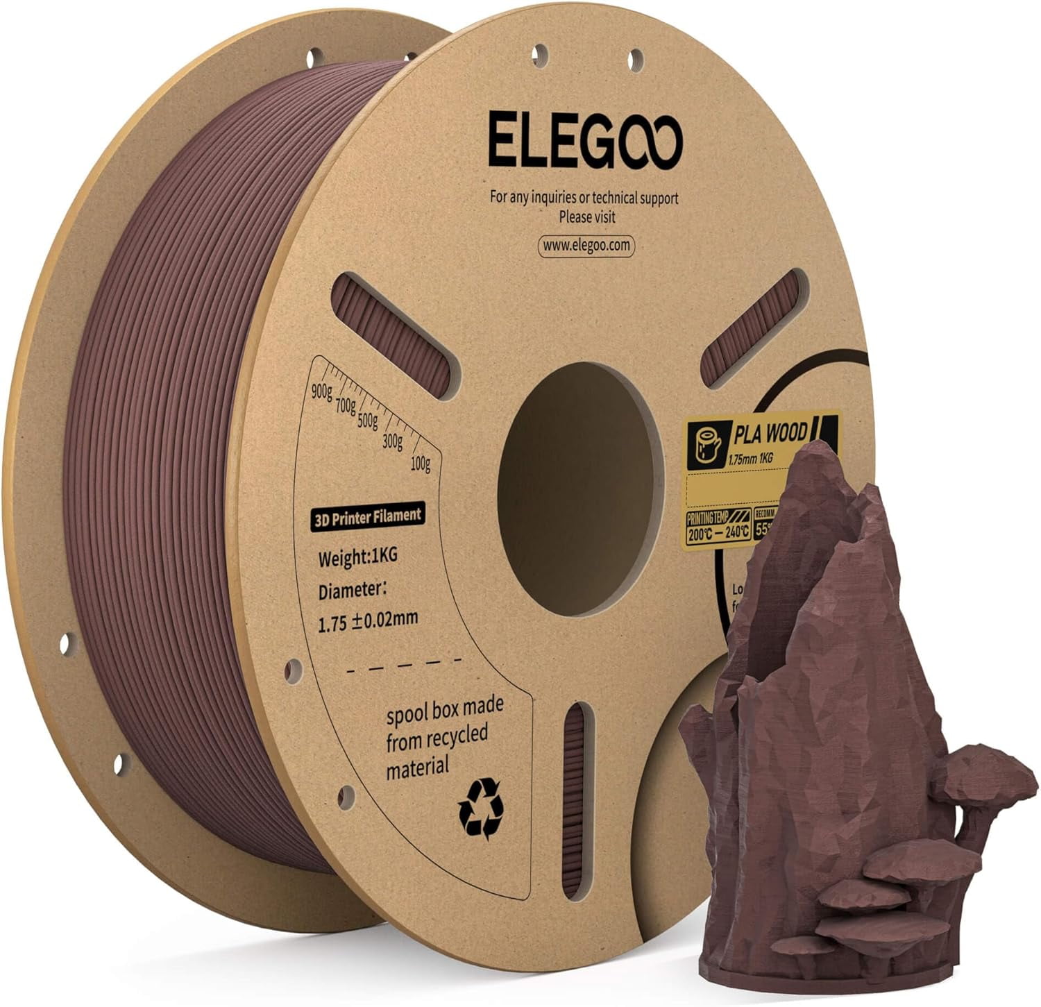 PLA Filament 1.75mm Walnut Wood 1KG, Real Wood Flour Added 3D Printer ...