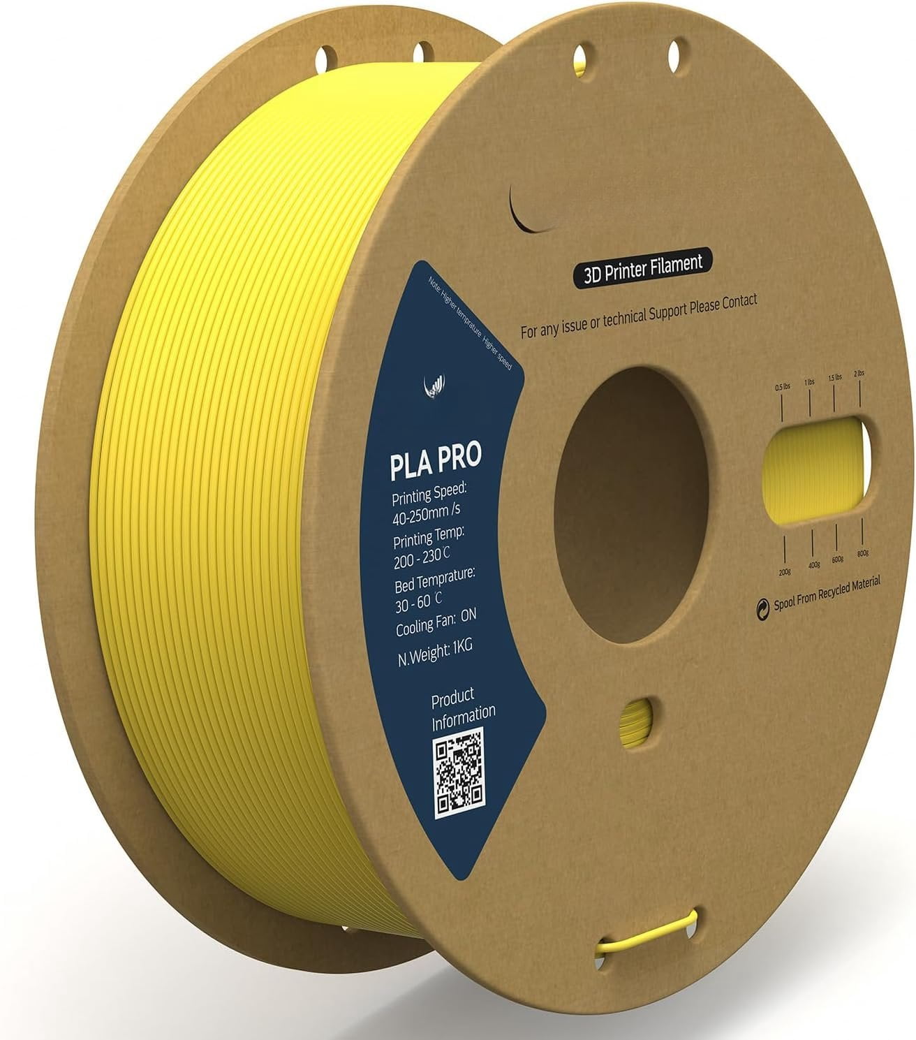 PLA Filament 1.75mm, Yellow Printer Filament 1KG Spool (N.W 2.2lbs ...