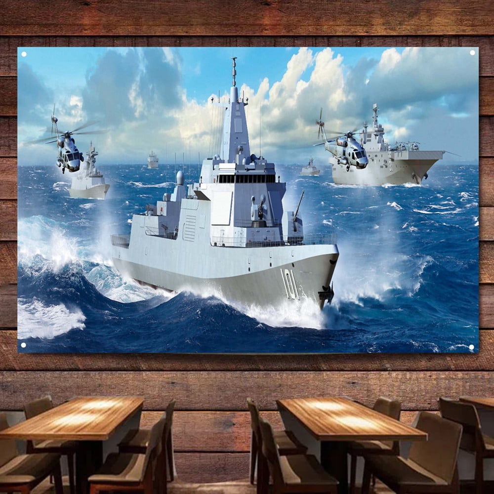 PLA Navy Type 055 Destroyer Battleship Wall Art Banners Hanging Flags ...