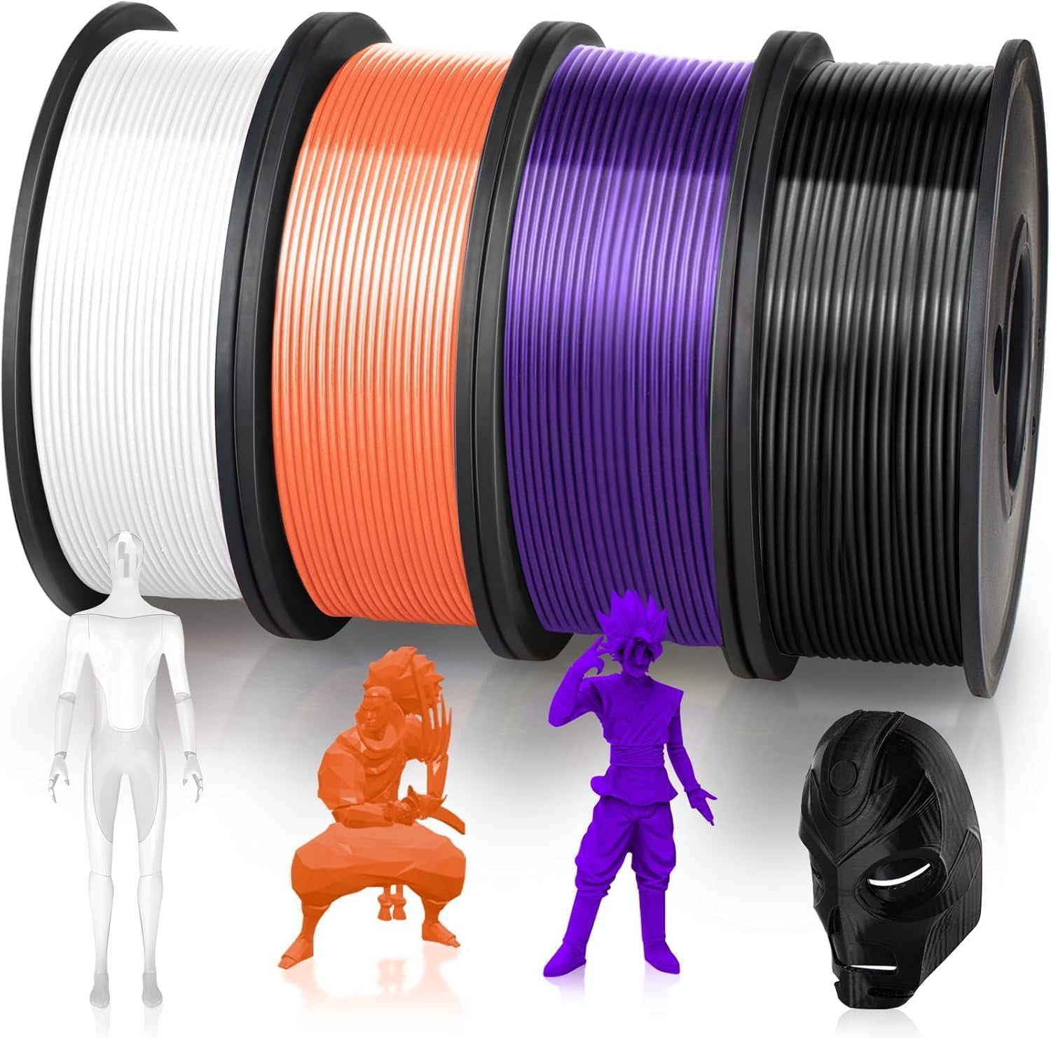 PLA Printing Filament 1.75mm, 250gx4 Spools, PLA Filament Bundle 4 ...