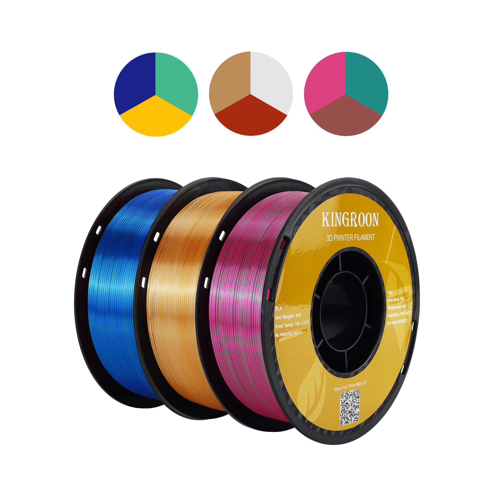PLA Silk Tricolor Filament 1.75mm Dimensional Accuracy +/- 0.03mm ...