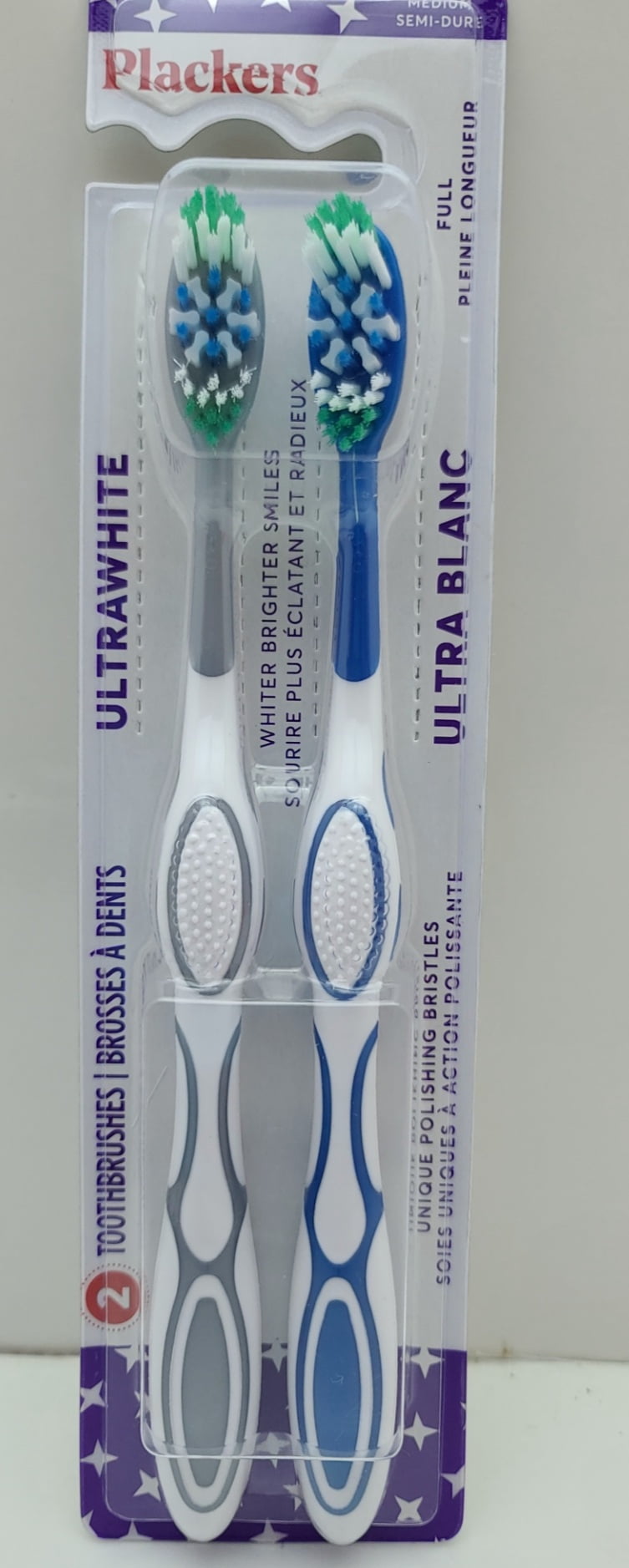 PLACKERS 2 Count Ultra White Toothbrush Medium -semi dure - Walmart.com