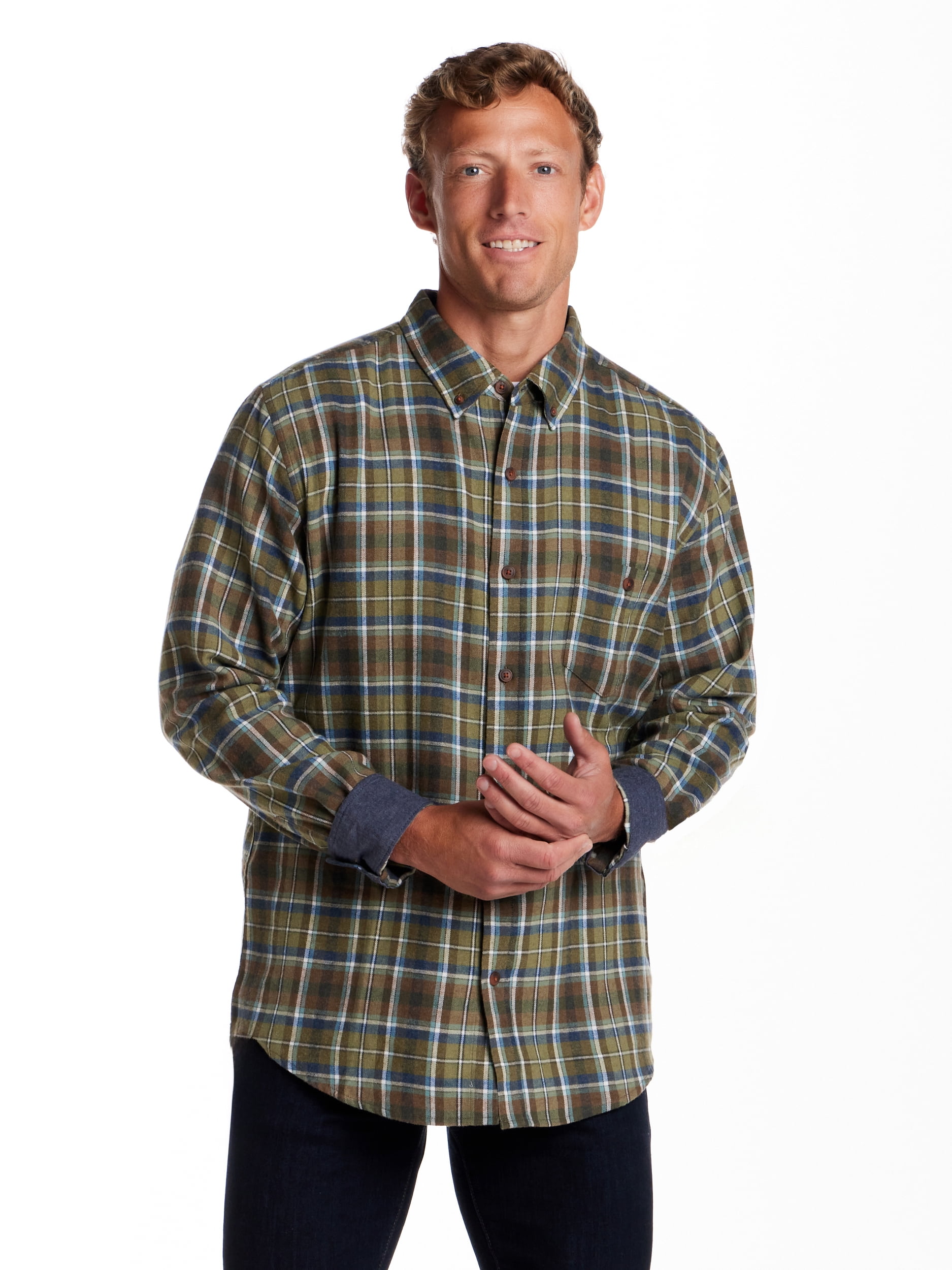 Frontier Threads Men's Long Sleeve Button Down Traditional Plaid ...
