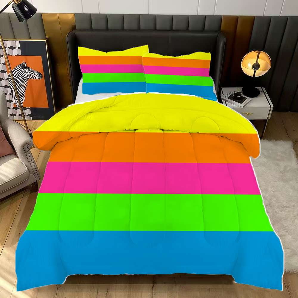 PLAIN SOLID NEON FLUORESCENT RAINBOW STRIPES 5 COLORS Comforter Set ...