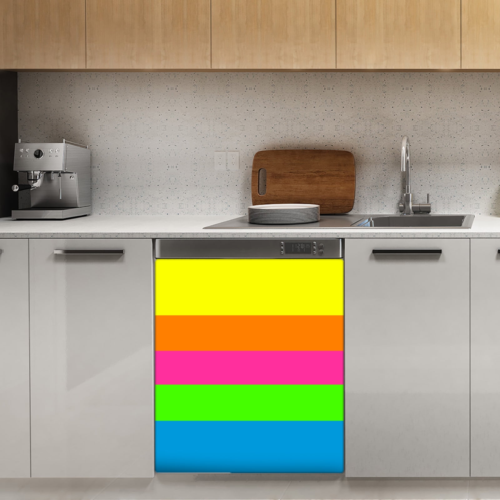 PLAIN SOLID NEON FLUORESCENT RAINBOW STRIPES 5 COLORS Dishwasher Magnet ...