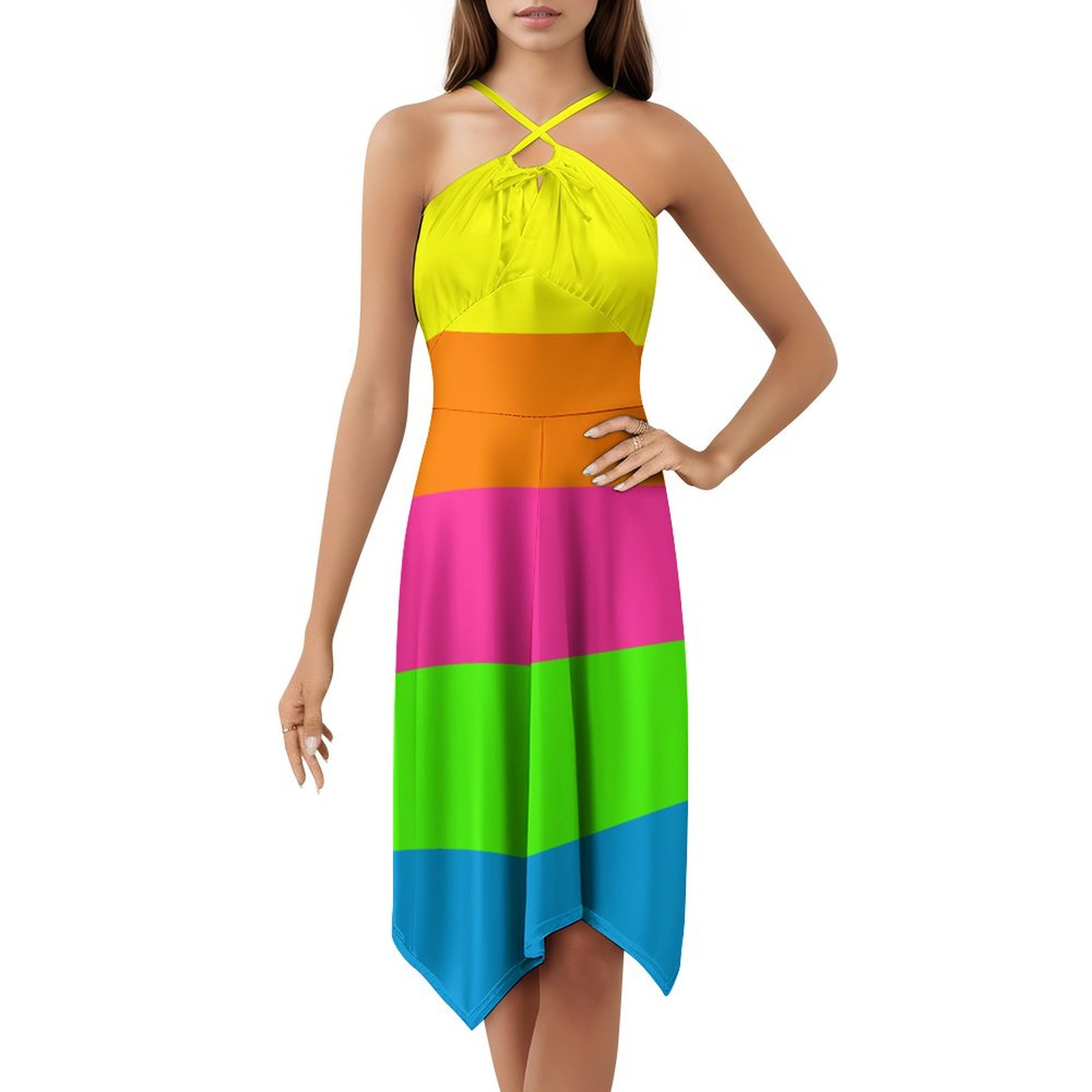 PLAIN SOLID NEON FLUORESCENT RAINBOW STRIPES 5 COLORS Dress Elegant ...