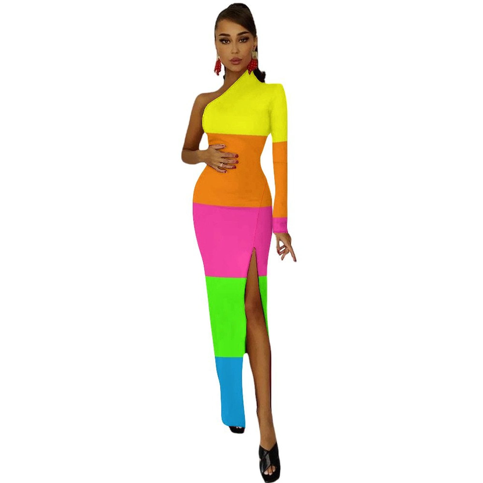 PLAIN SOLID NEON FLUORESCENT RAINBOW STRIPES 5 COLORS Half Dleeve Split ...