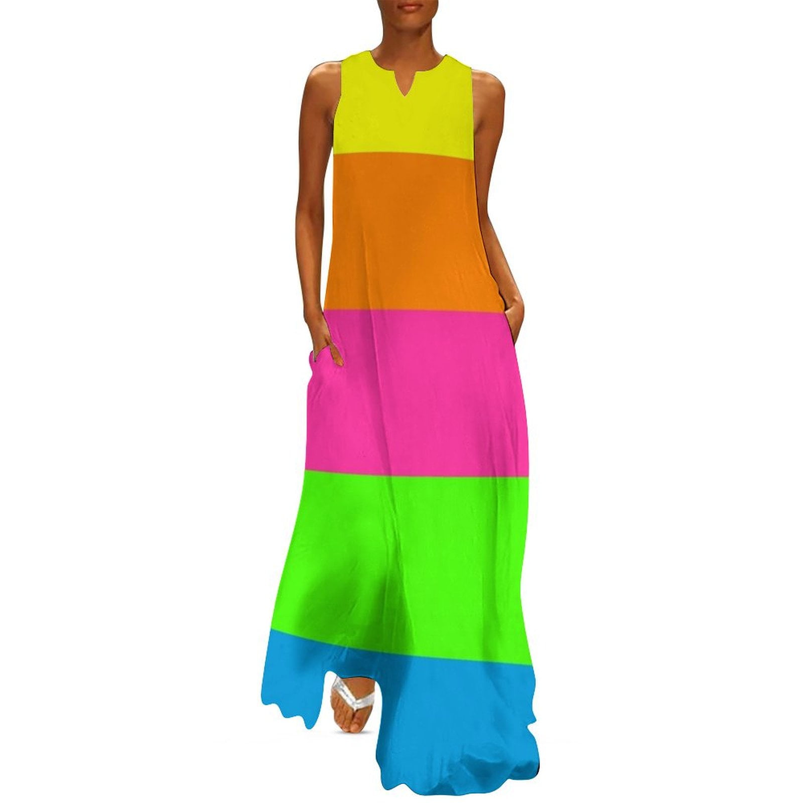 PLAIN SOLID NEON FLUORESCENT RAINBOW STRIPES 5 COLORS Long Dress dress ...