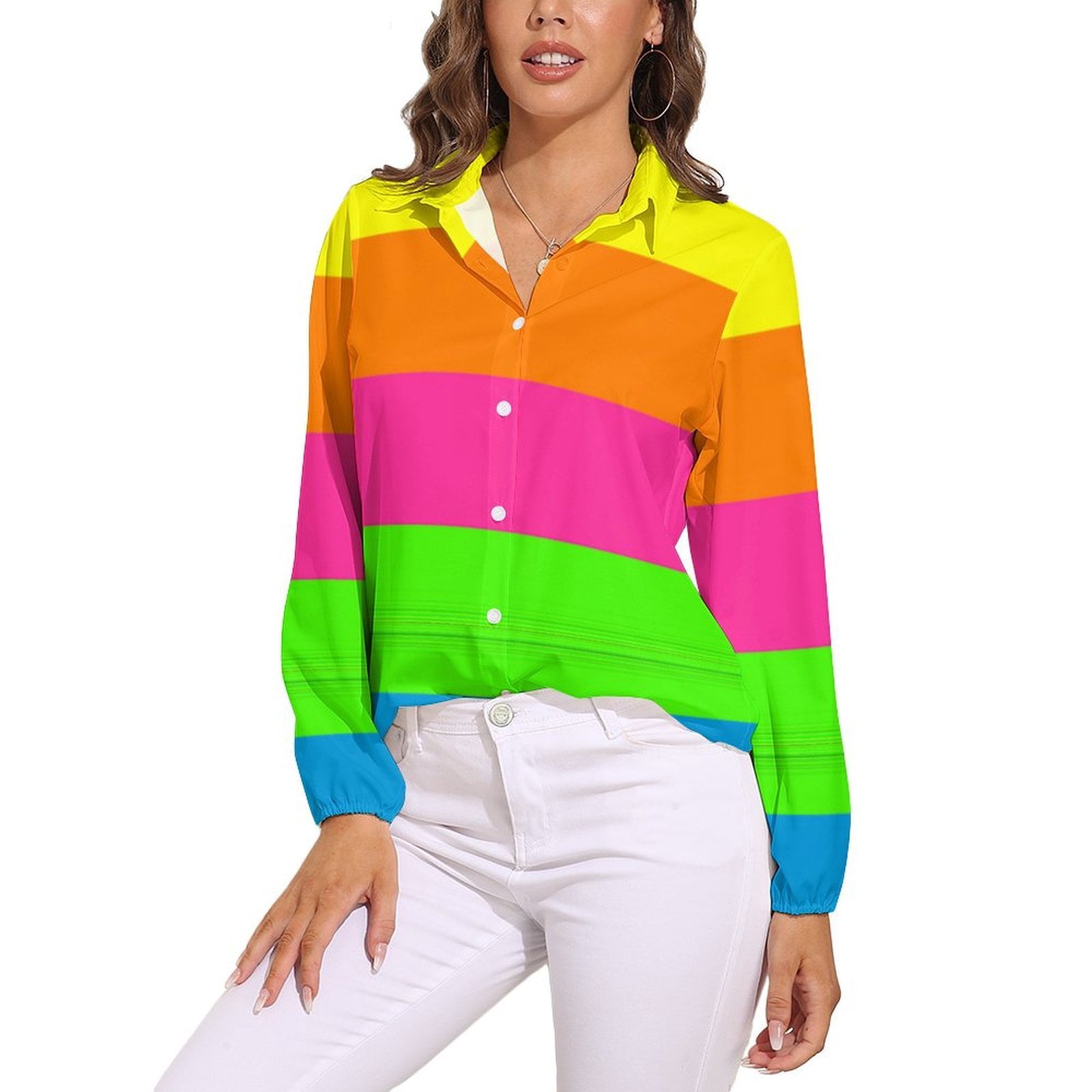 PLAIN SOLID NEON FLUORESCENT RAINBOW STRIPES 5 COLORS Long Sleeve ...