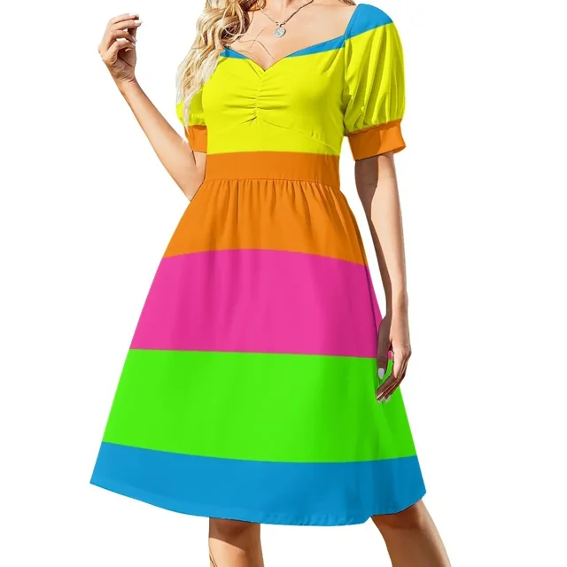 PLAIN SOLID NEON FLUORESCENT RAINBOW STRIPES 5 COLORS Sleeveless Dress ...