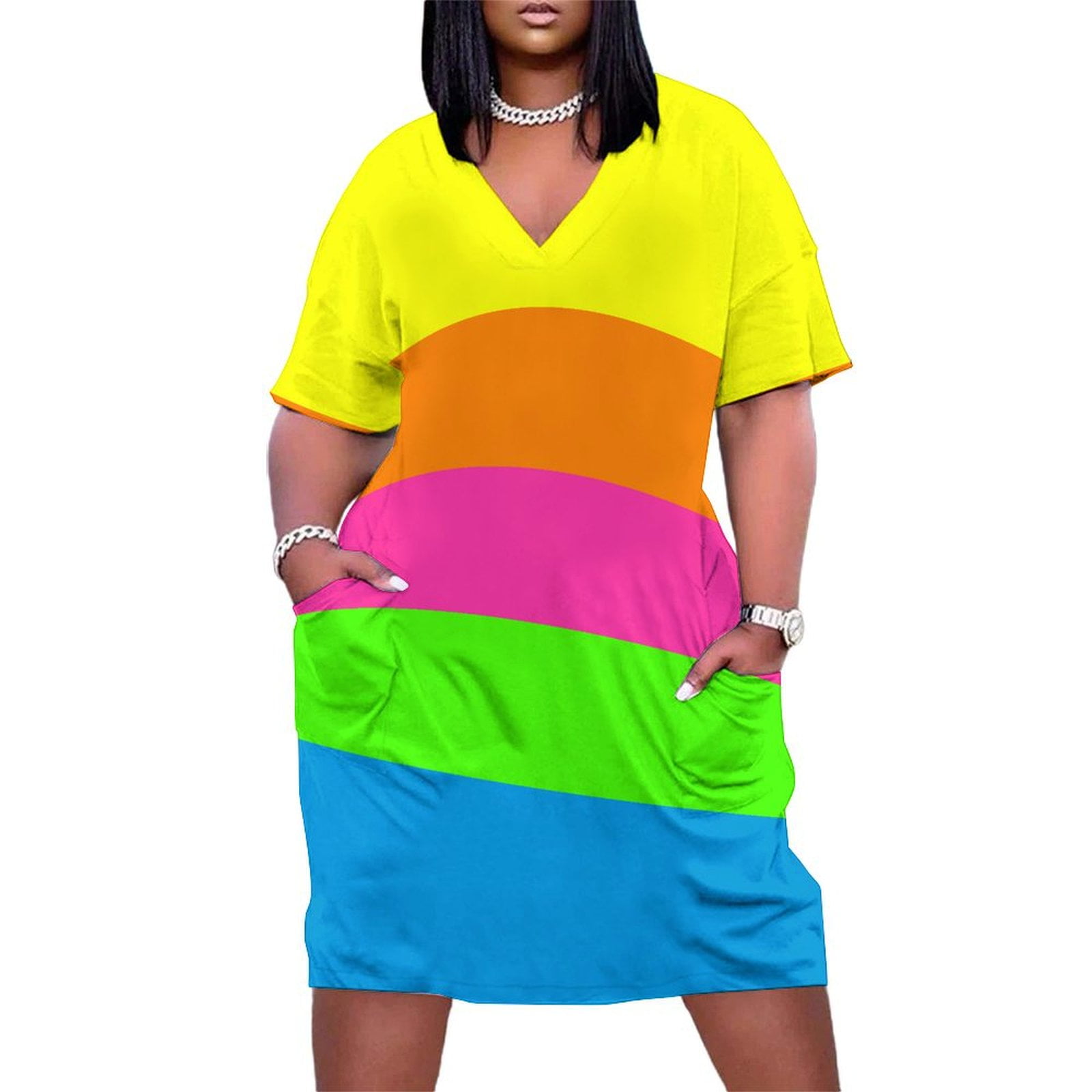 PLAIN SOLID NEON FLUORESCENT RAINBOW STRIPES 5 COLORS Summer Dresses ...