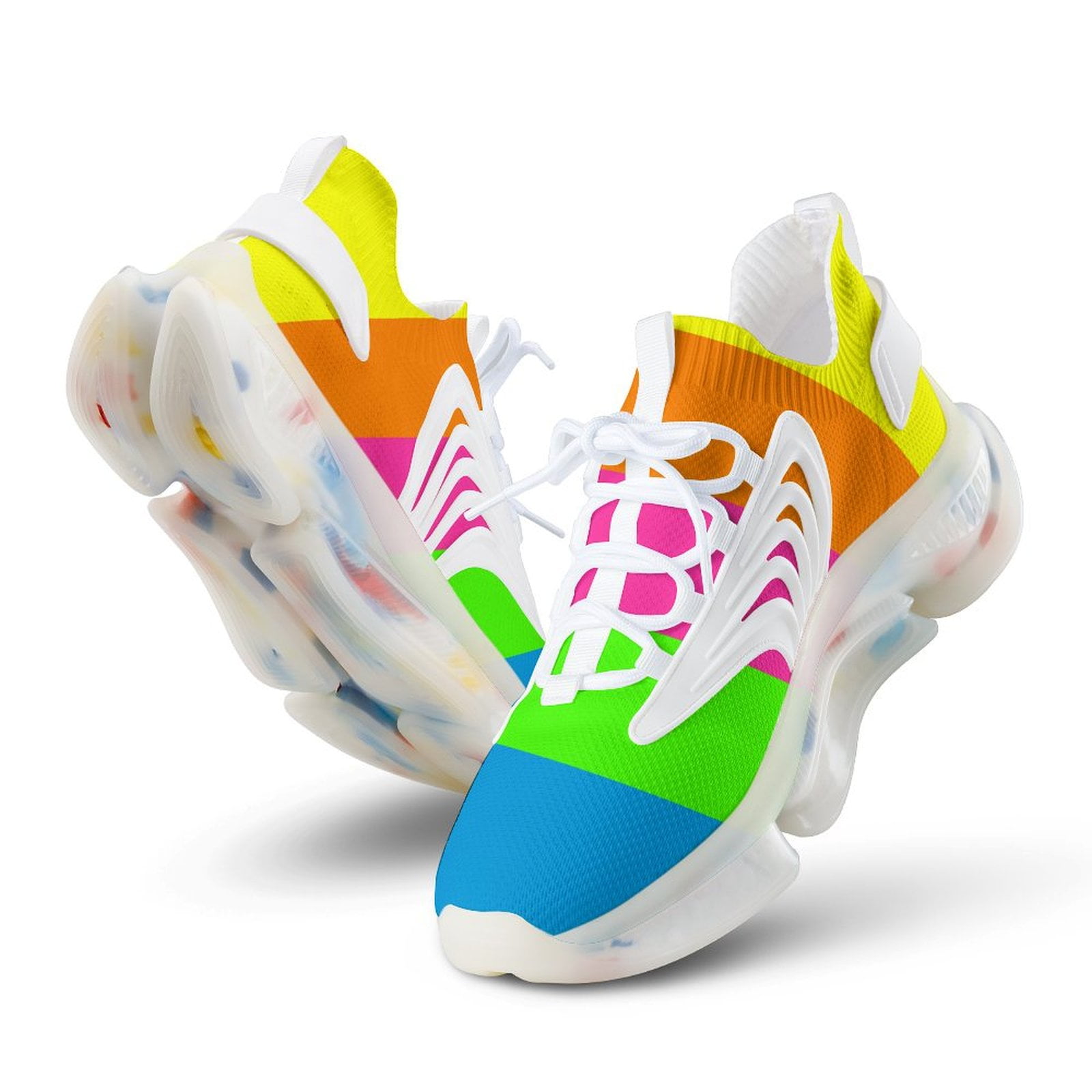 PLAIN SOLID NEON FLUORESCENT RAINBOW STRIPES 5 COLORS Walking Shoes for ...