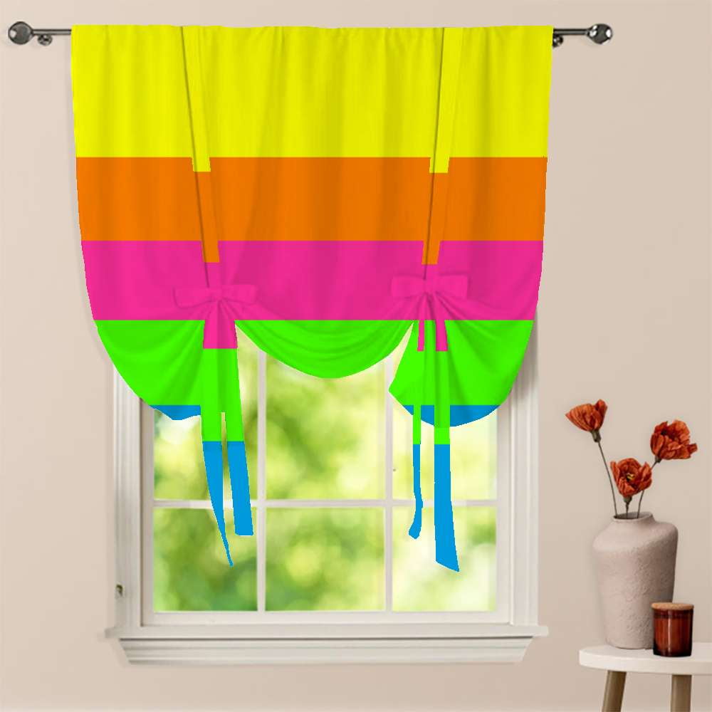 PLAIN SOLID NEON FLUORESCENT RAINBOW STRIPES 5 COLORS Window Curtain ...