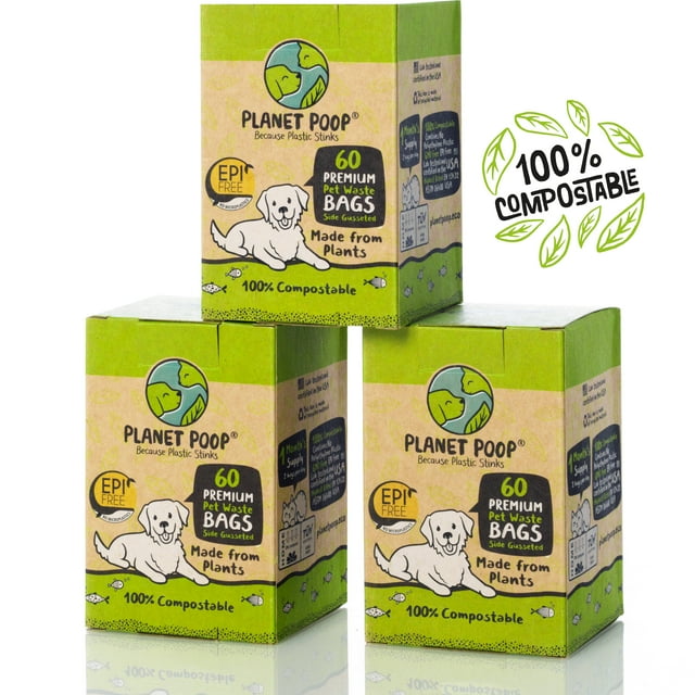 PLANET POOP Home Compostable Dog Poop Bags, 180 Premium Bags on Refill ...
