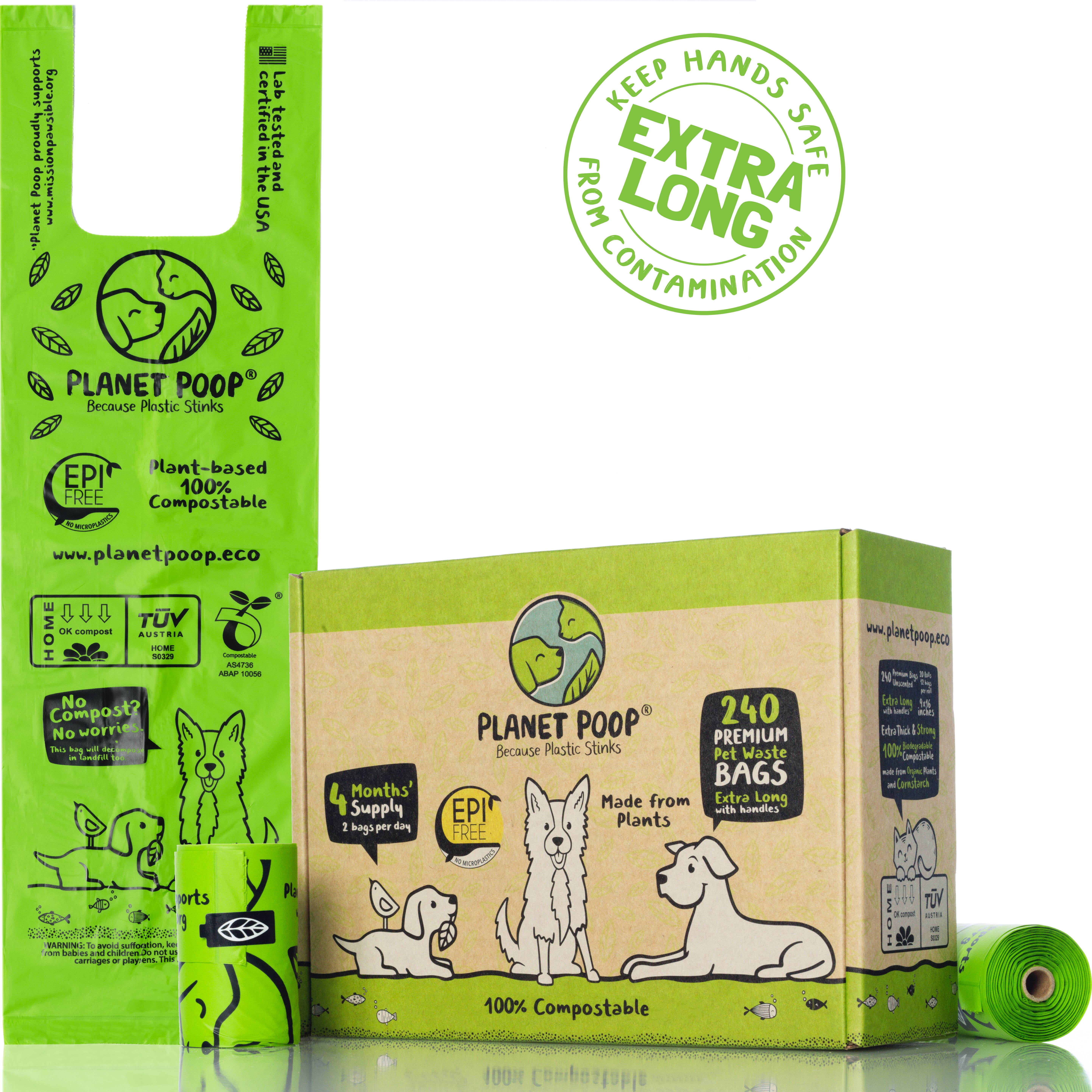 PLANET POOP Home Compostable Dog Poop Bags Extra-long with Handles 240 ...