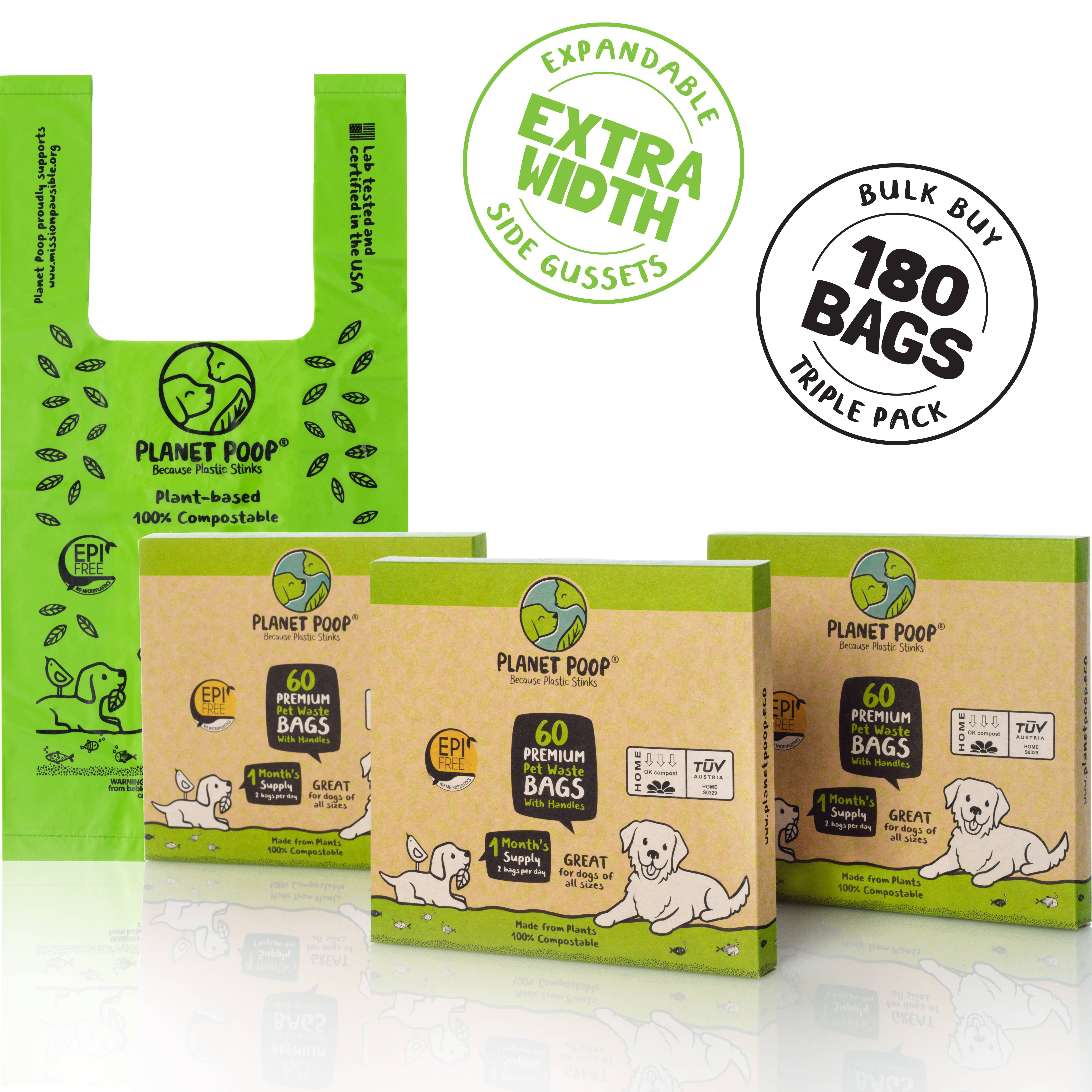 PLANET POOP Home Compostable Dog Poop Bags with Handles, Standard Size ...