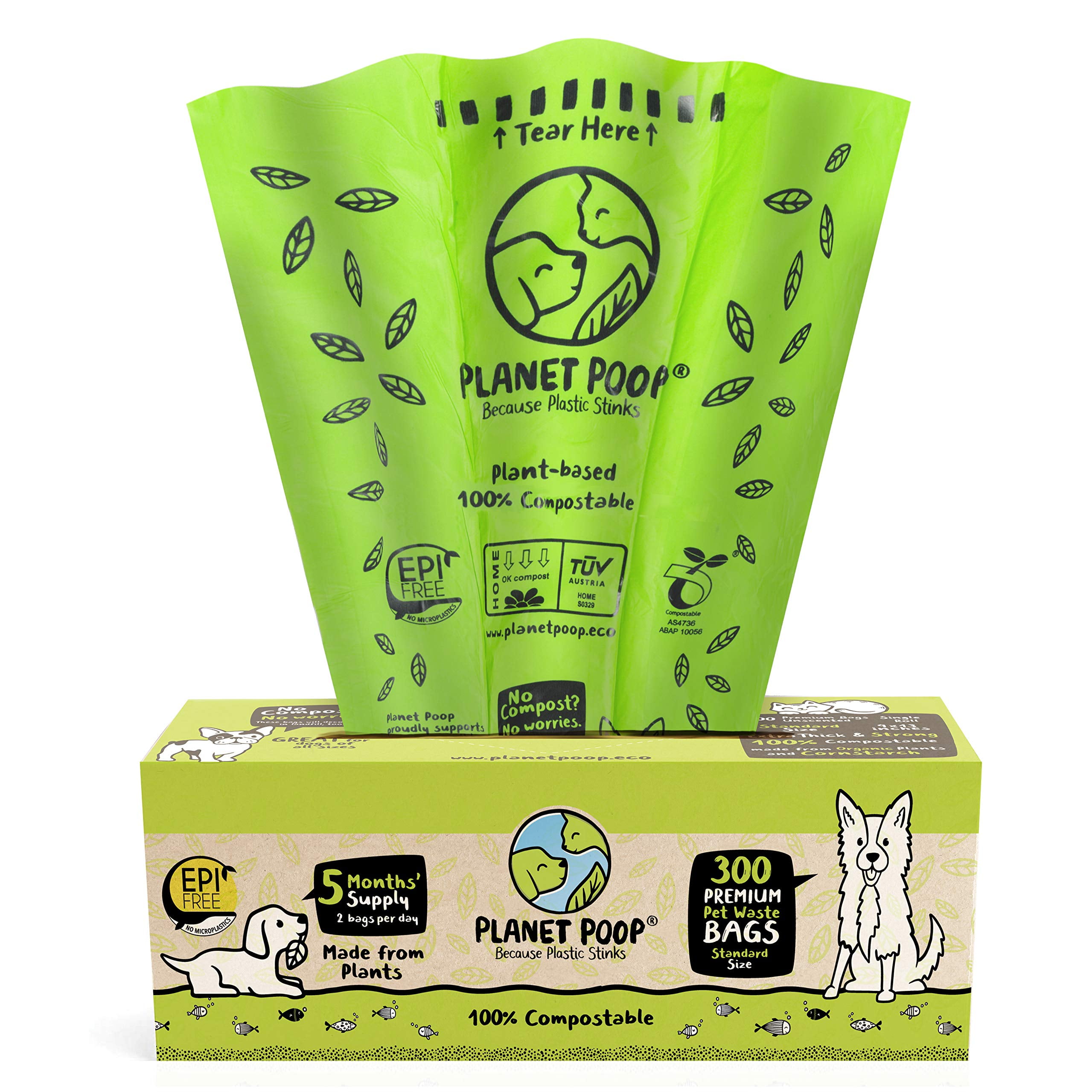 PLANET POOP Home Compostable Dog Poop Bags, Large Single Roll 300 Grab ...