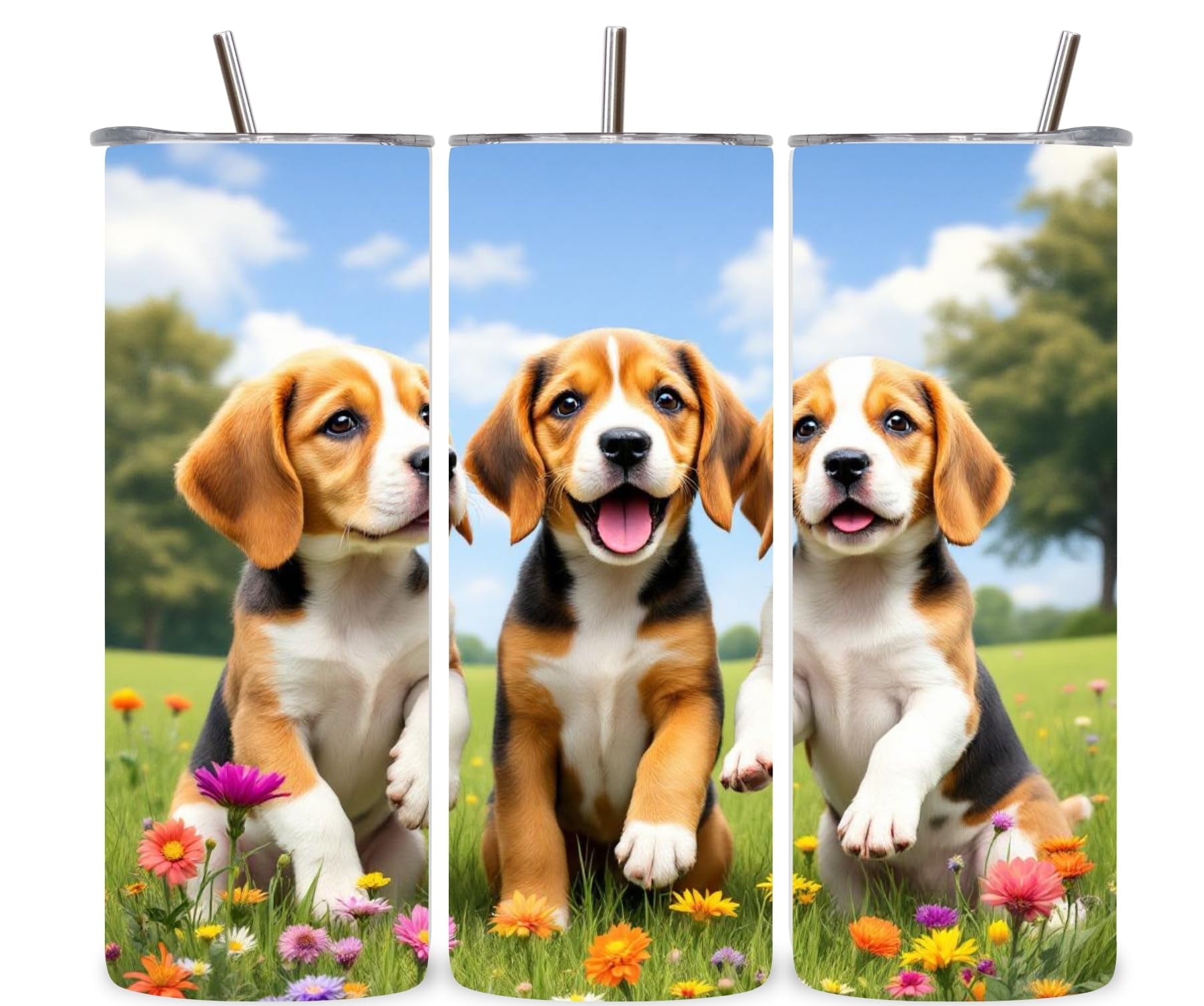 Alpha Printing 20oz Tumbler with Straw – Three Beagle Puppies Full-Wrap ...