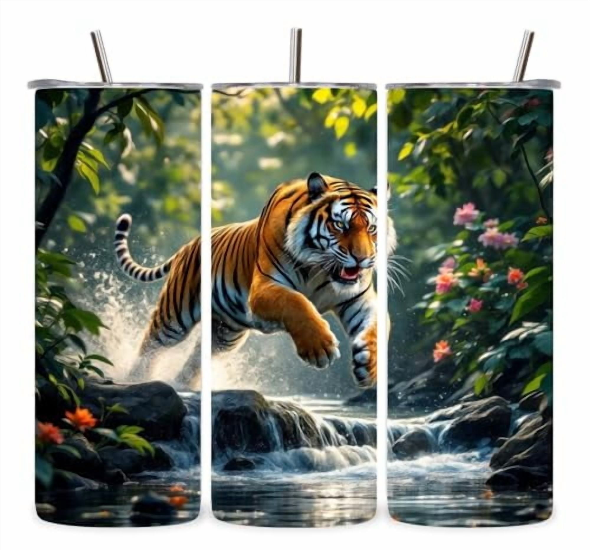 Alpha Printing 20oz Tumbler with Straw – Tiger Jumping in Water ...