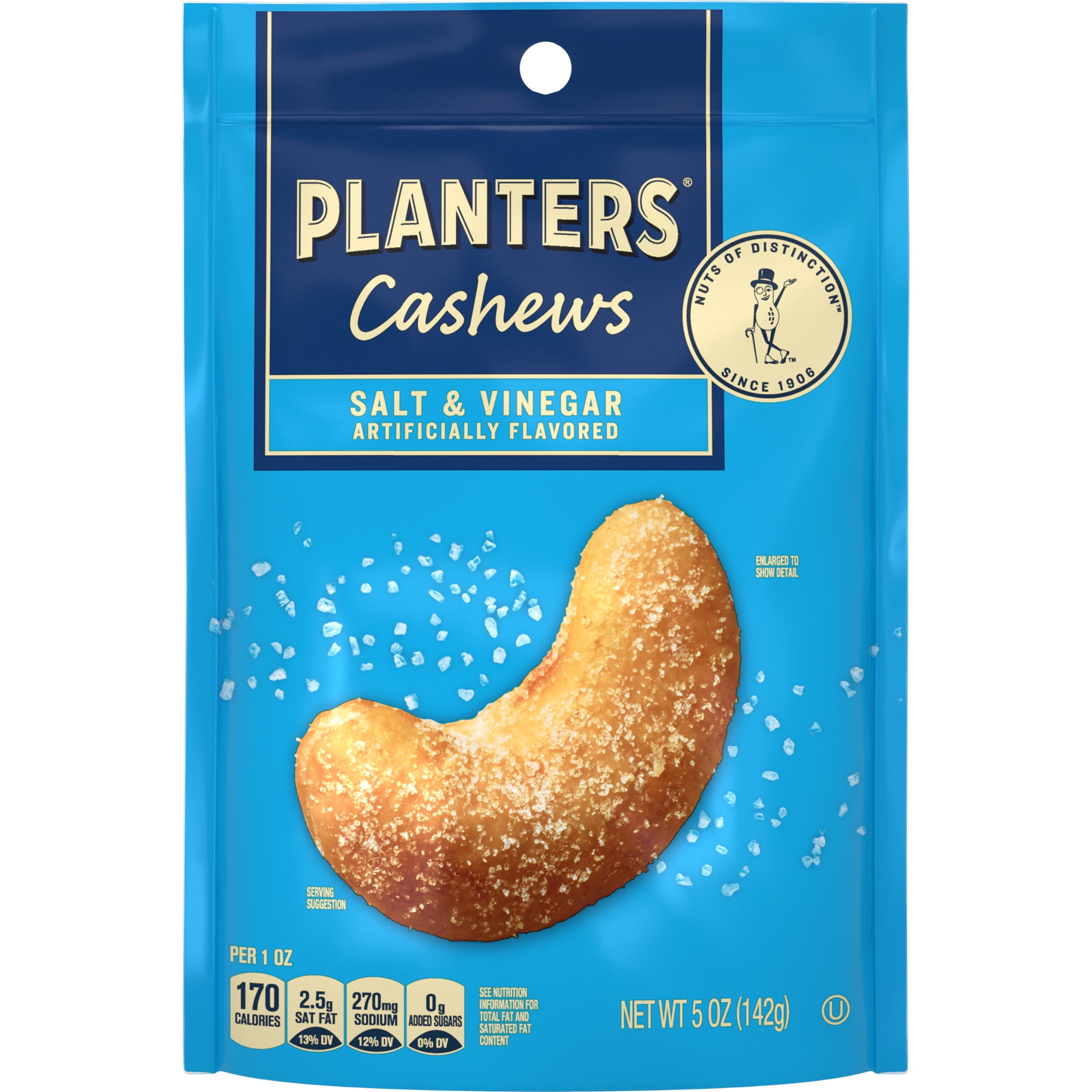 PLANTERS Cashews Salt and Vinegar, Party Snacks, 5 oz Resealable Bag ...