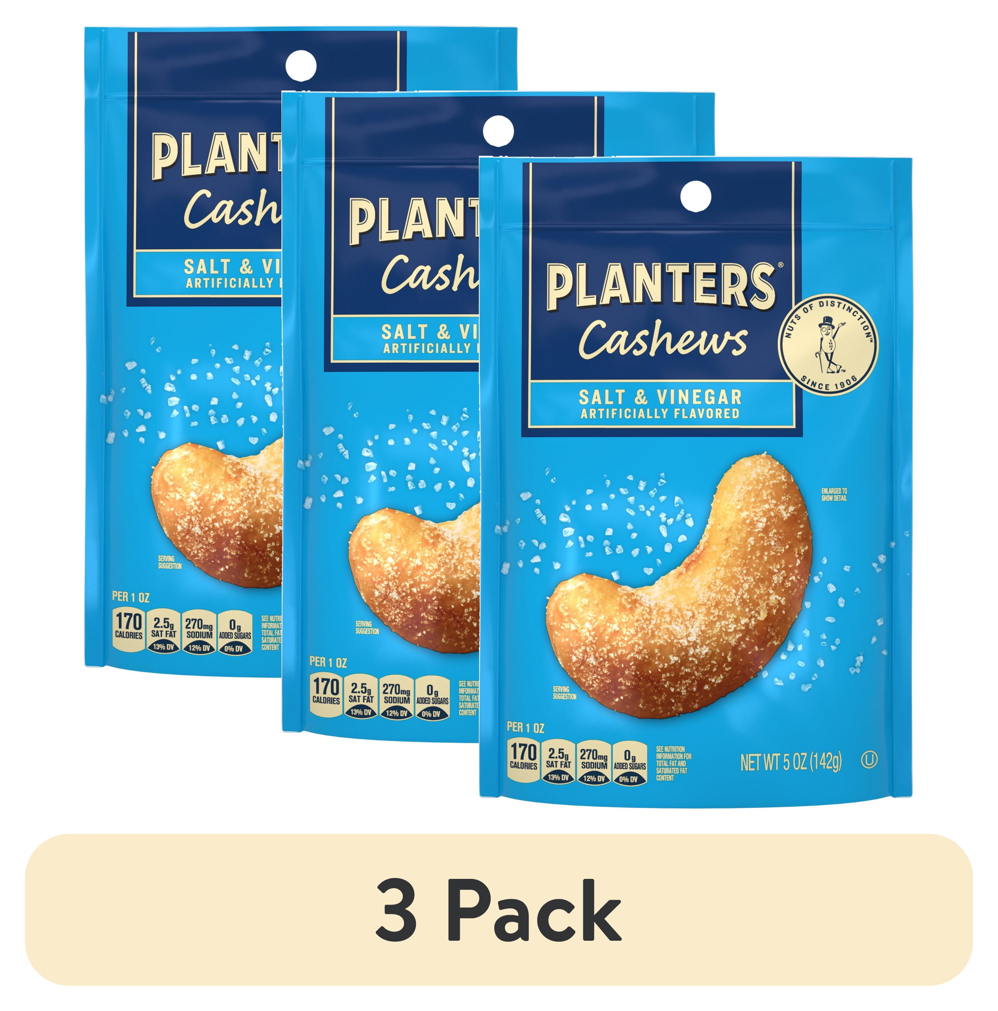 (3 pack) PLANTERS Cashews Salt and Vinegar, Party Snacks, 5 oz ...