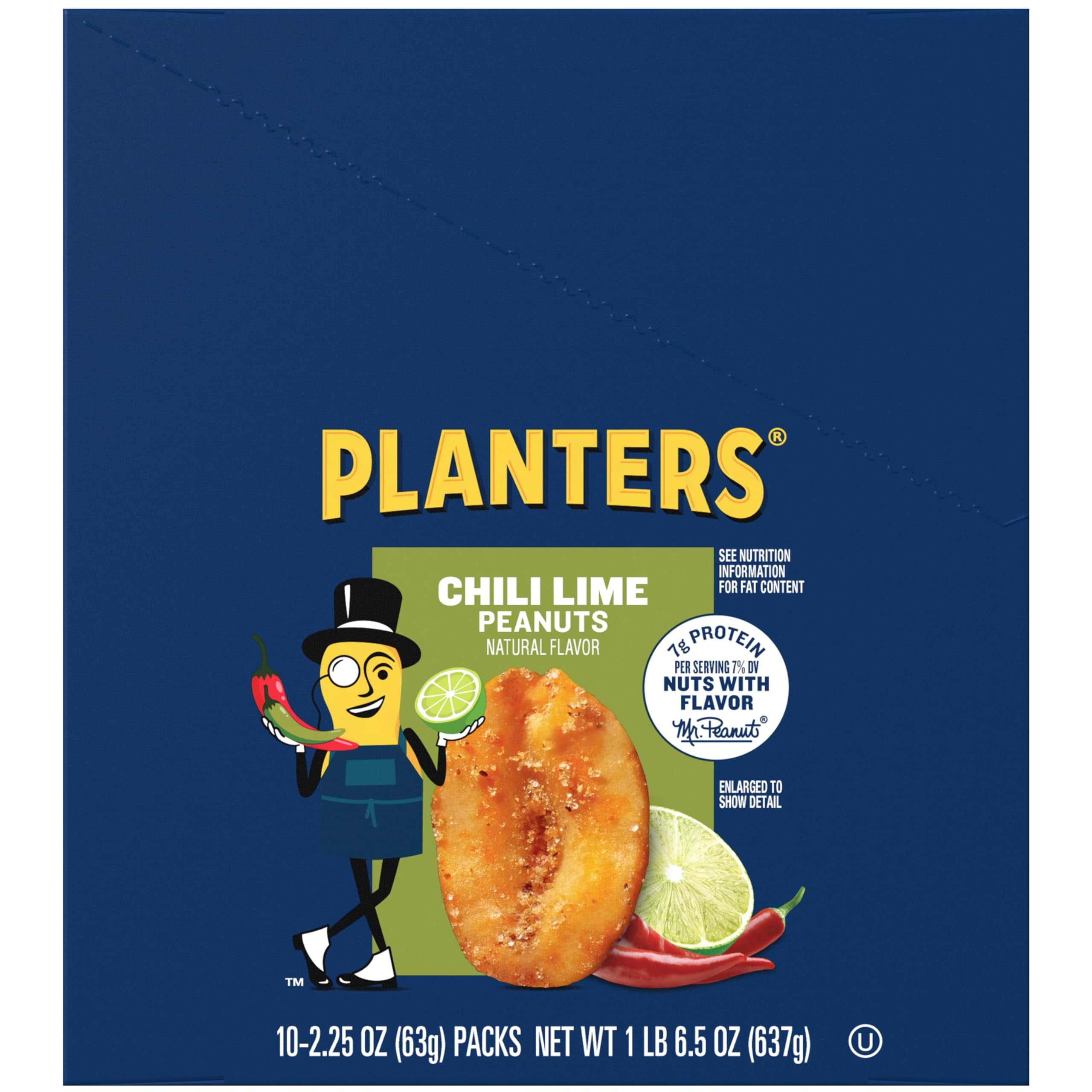 PLANTERS Chili Lime Peanuts, JKF25 Spicy Snacks, Spicy Peanuts, 2.25 oz ...