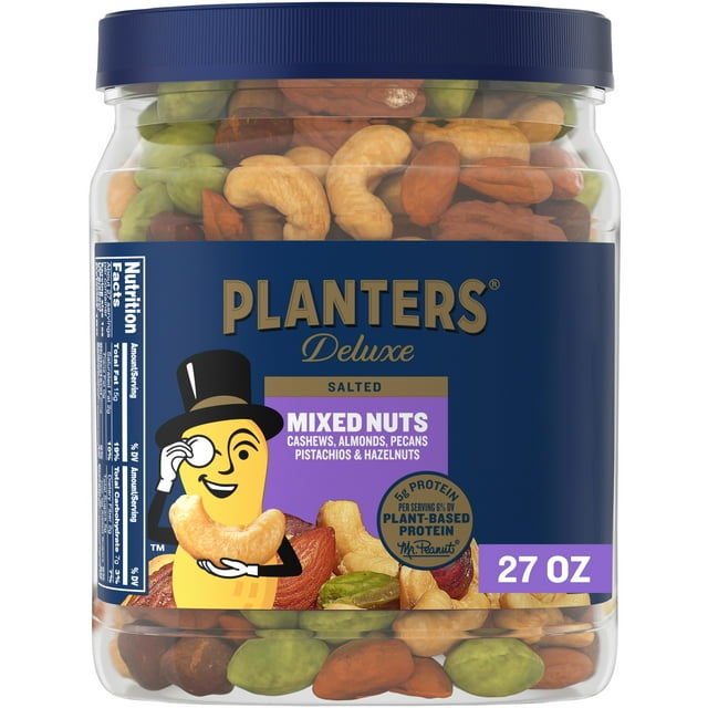 PLANTERS Deluxe Salted Mixed Nuts, Party Snacks, Plant-Based Protein ...