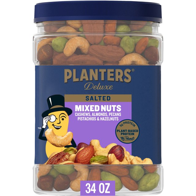 PLANTERS Deluxe Salted Mixed Nuts, Party Snacks, Plant-Based Protein ...