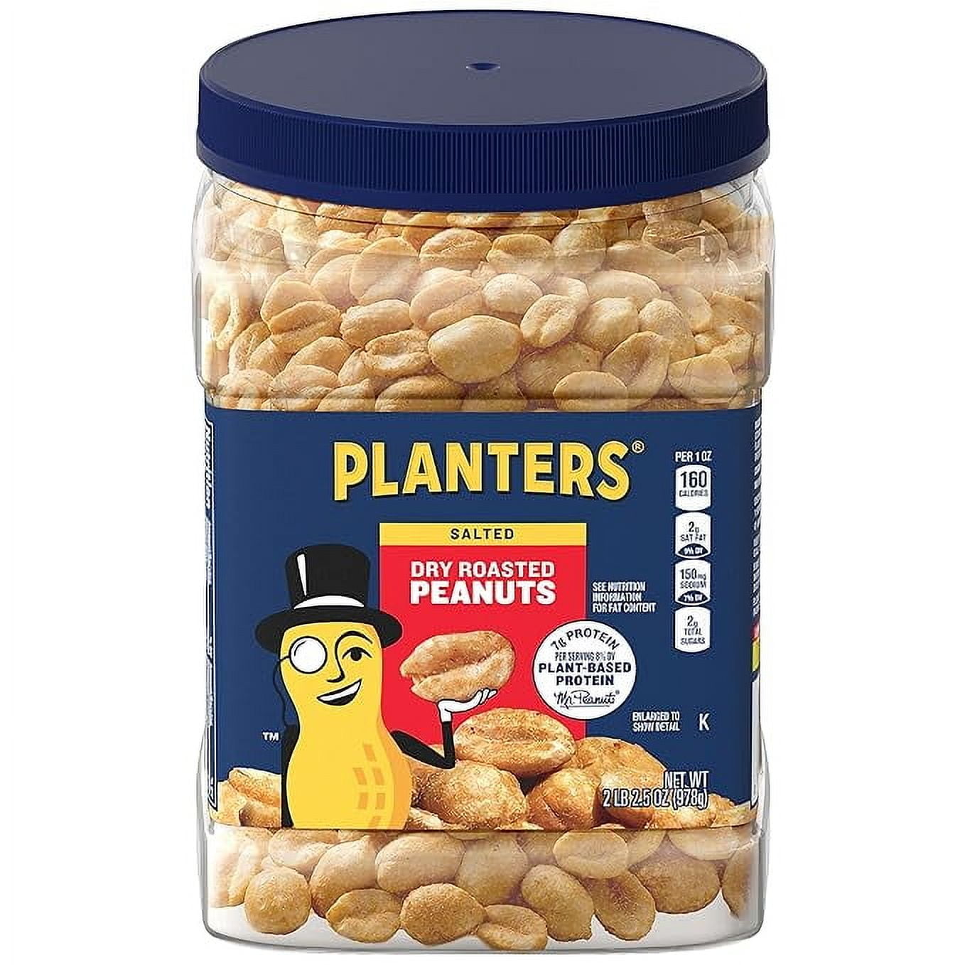 PLANTERS Dry Roasted Peanuts, 34.5 oz. Resealable Plastic Jar - Peanuts ...