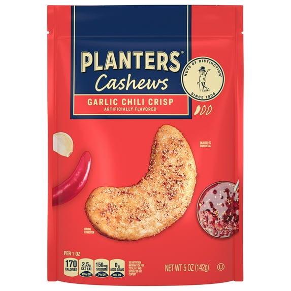 PLANTERS Garlic Chili Crisp Flavored Cashews, 5 oz Resealable Bag ...