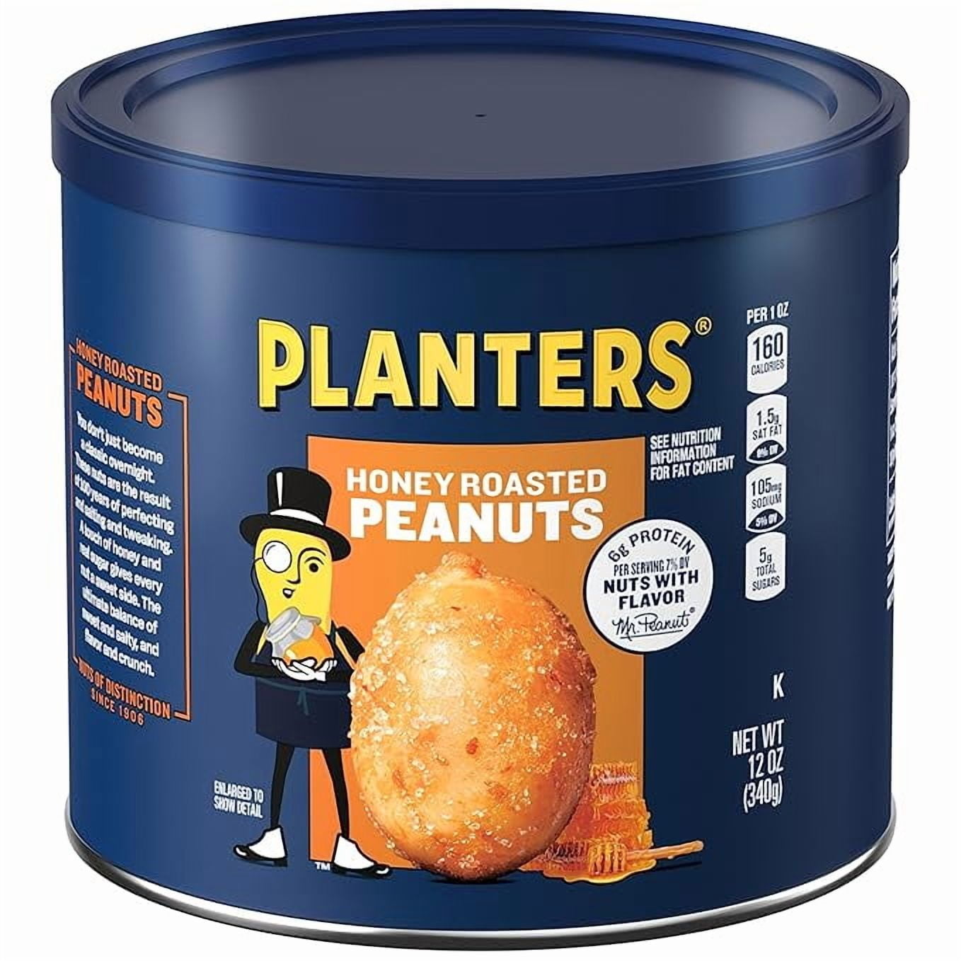 PLANTERS Honey Roasted Peanuts, 12 oz Jar, Planters Honey Roasted ...